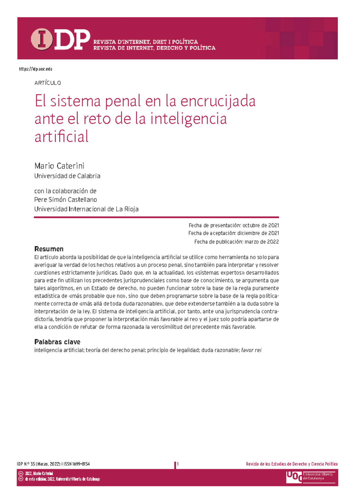 Caterini. El sistema penal ante la encrucijada ante el reto de la IA ...