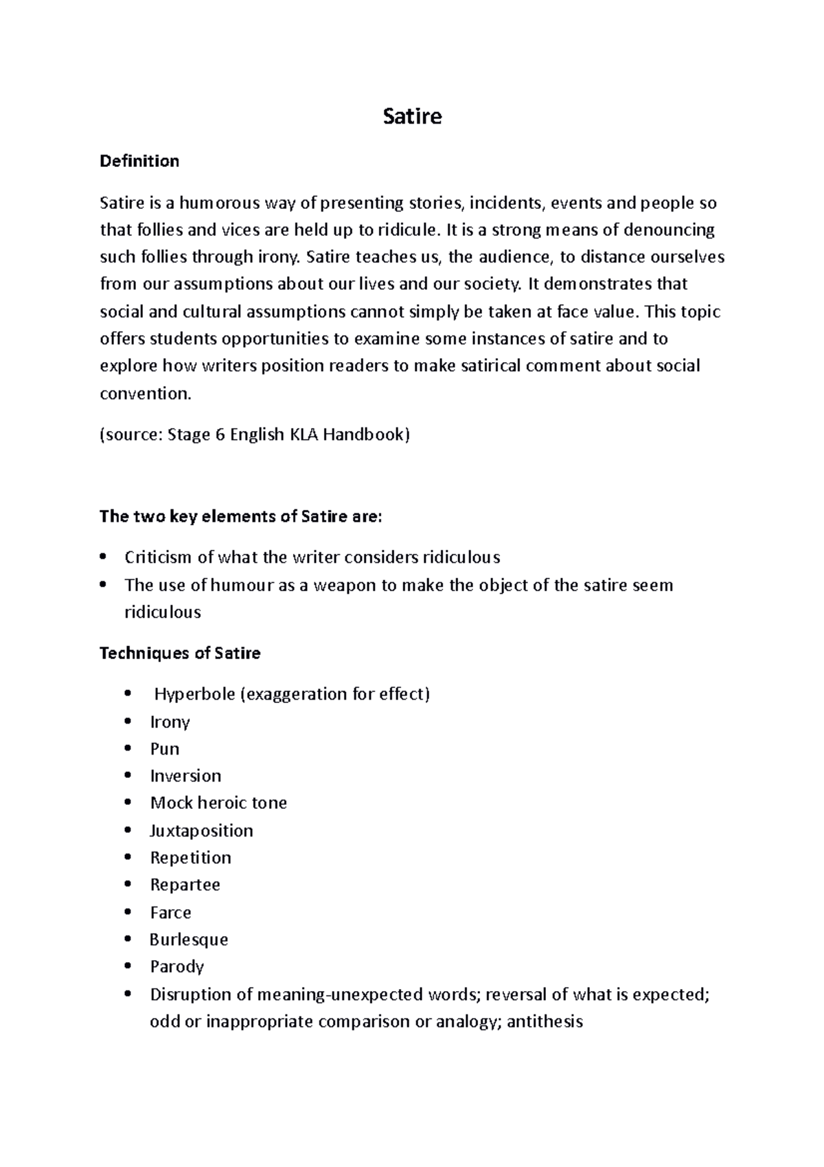 Satire defintion and types - ARTS2020 - UNSW Sydney - Studocu