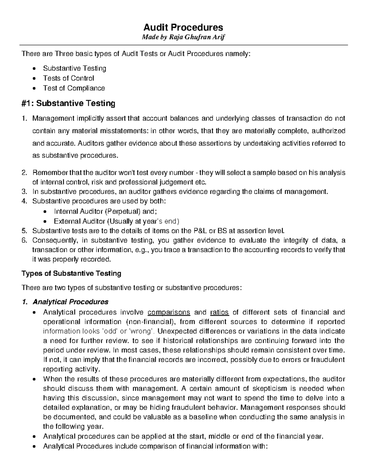 415960749 Substantive Testing new n complete - Audit Procedures Made by ...