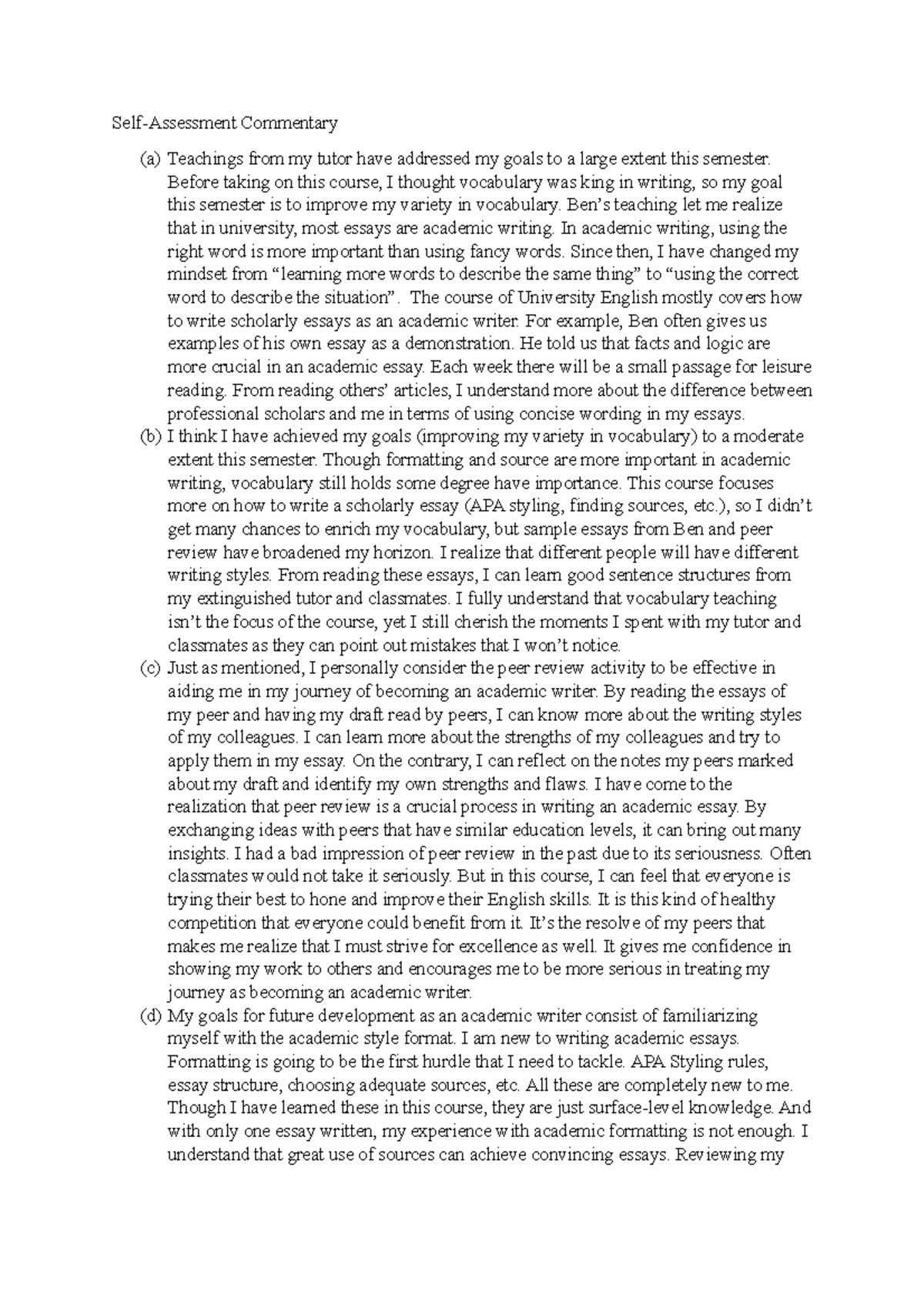 GE1401 SAC - mandatory SAC - Self-Assessment Commentary (a) Teachings ...