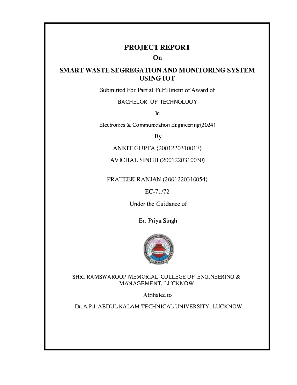 Ilovepdf merged organized - PROJECT REPORT On SMART WASTE SEGREGATION ...