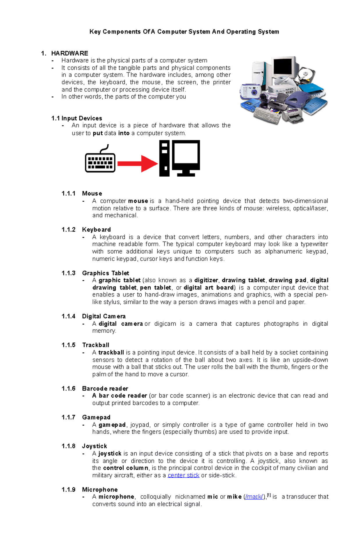 Key Components Of A Computer System And Operating System - HARDWARE ...