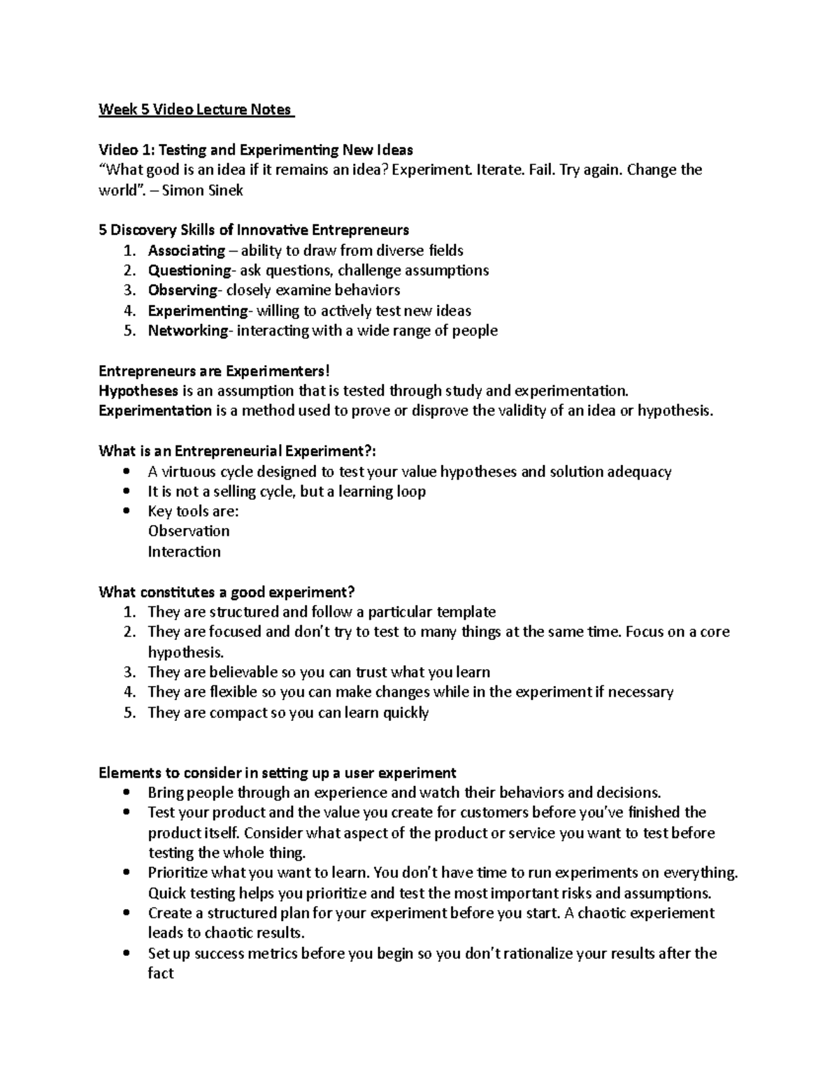 Week 5 Video Lecture Notes Week 5 Video Lecture Notes Video 1 Testing And Experimenting New