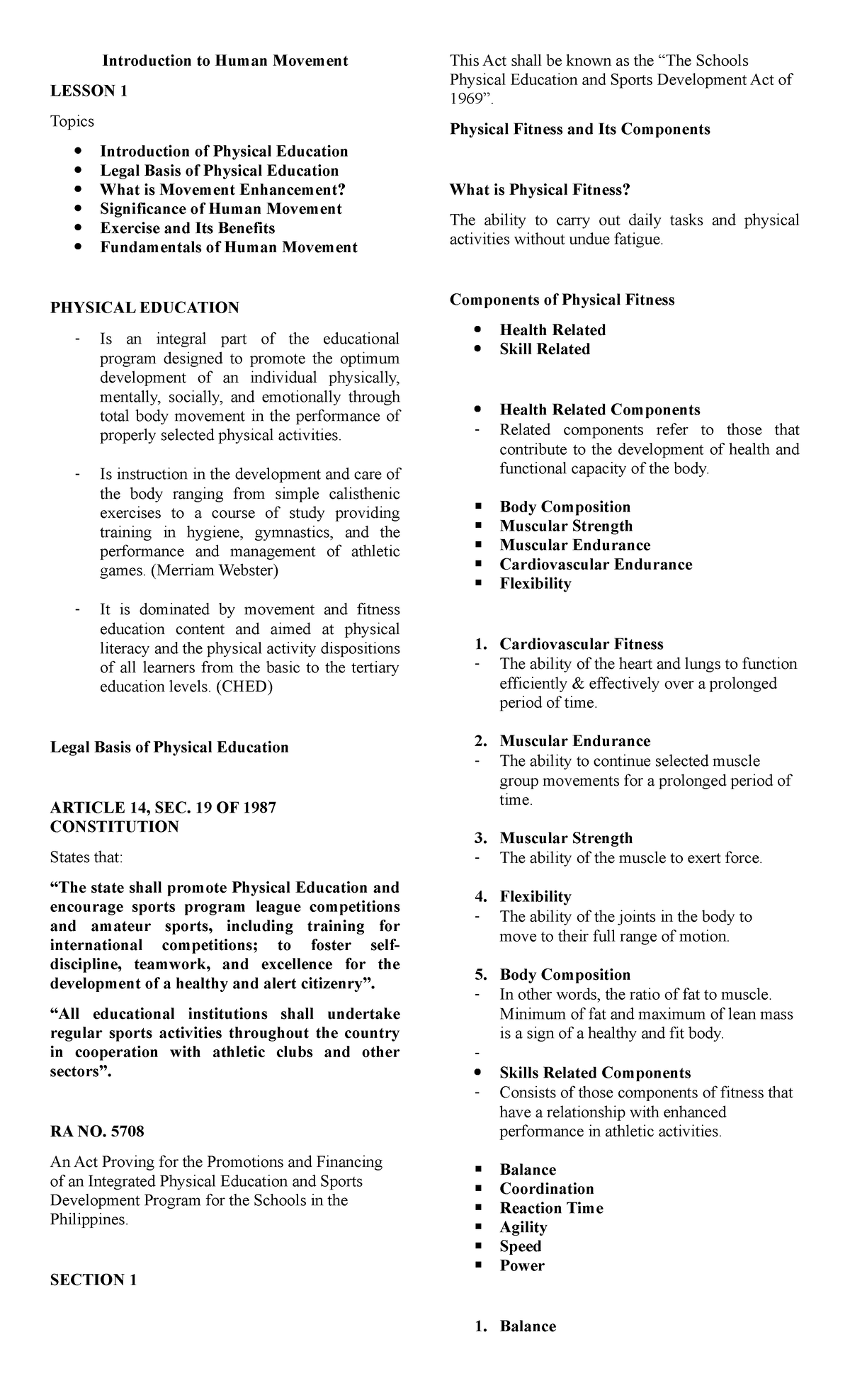 Introduction to Human Movement - Introduction to Human Movement LESSON ...