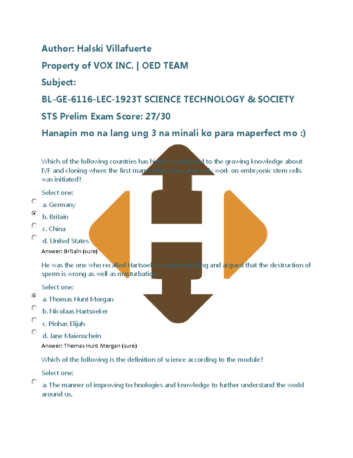 Pdfcoffee - dsa - Author: Halski Villafuerte Property of VOX INC. | OED TEAM Subject: - Studocu