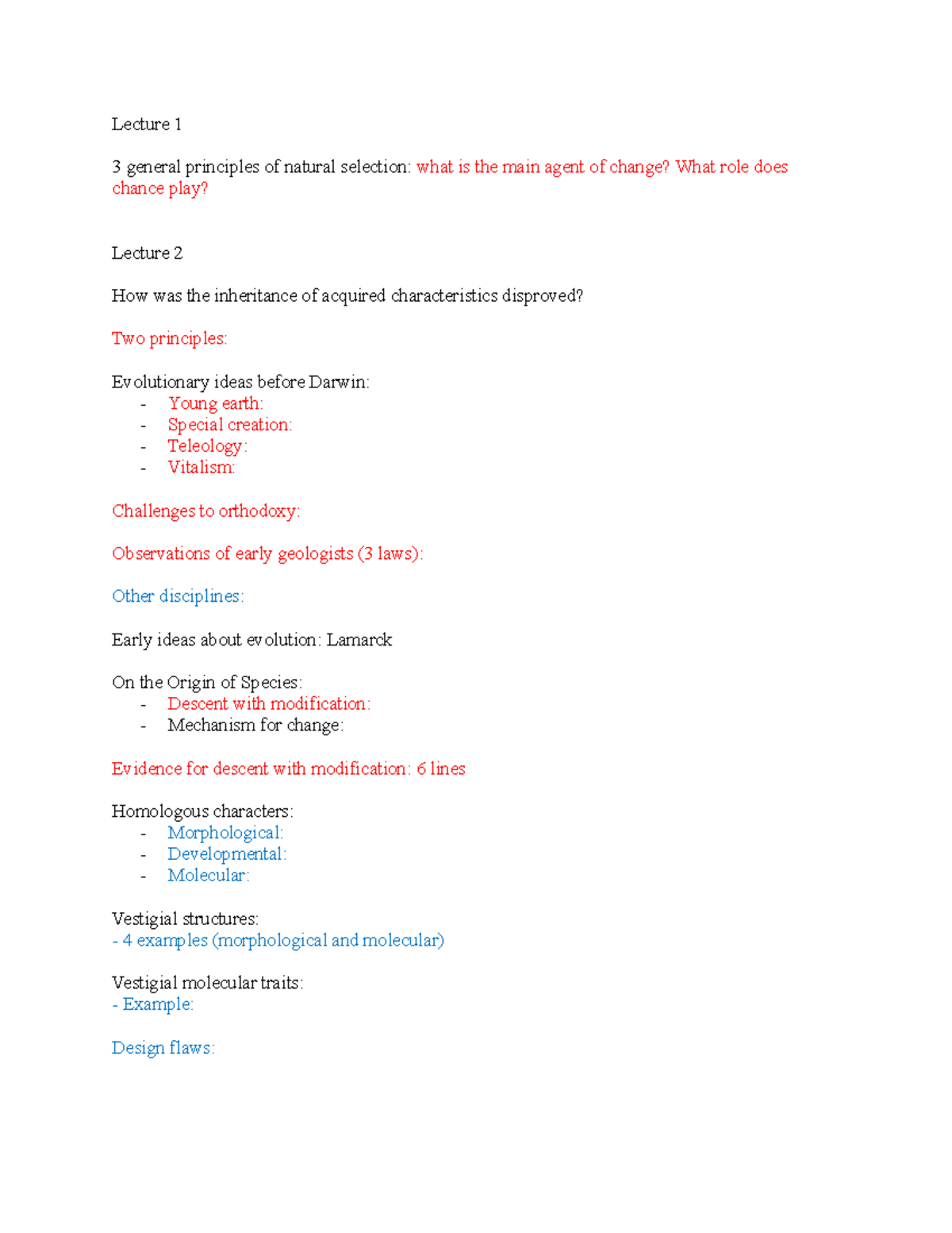 Bio 205 Unit 1 Study Guide - Lecture 1 3 general principles of natural ...