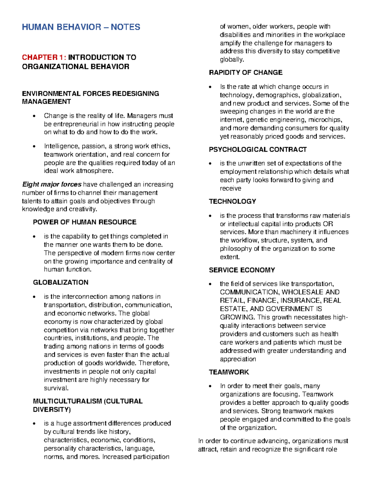 Human- Behavior- Notes - HUMAN BEHAVIOR – NOTES CHAPTER 1: INTRODUCTION ...