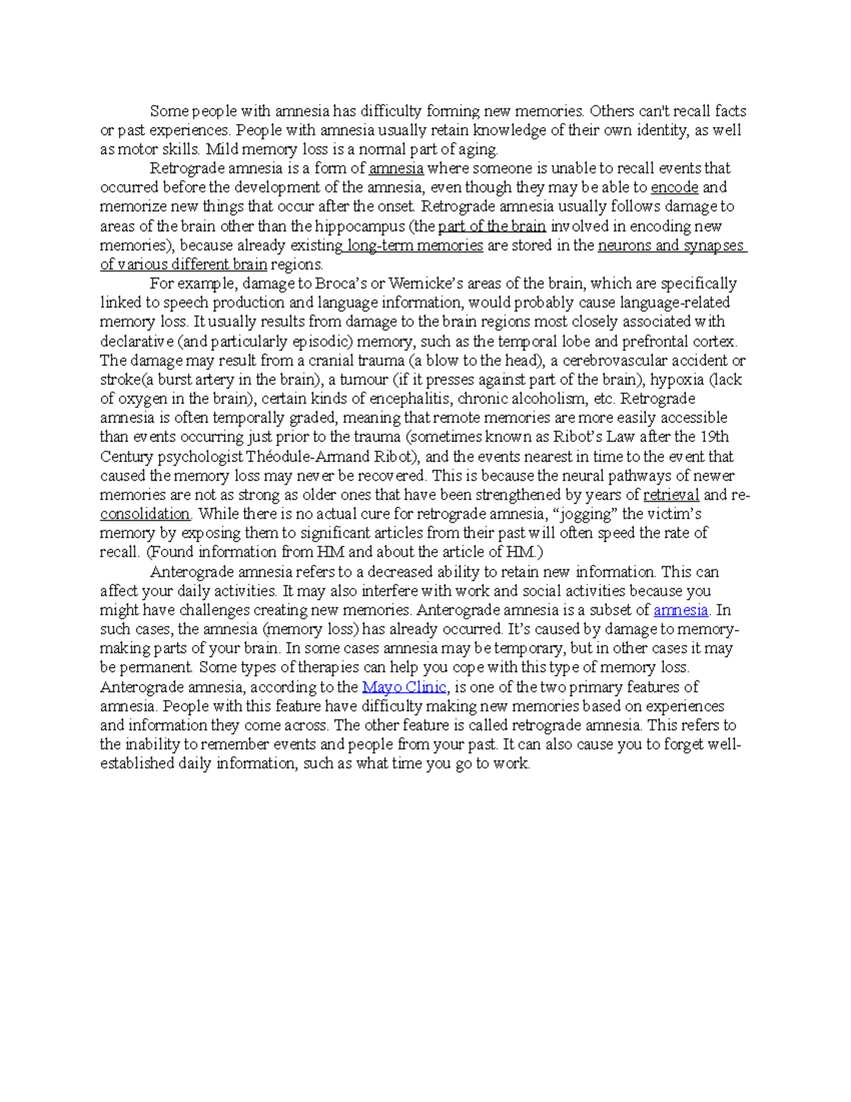 Amensia Project - about psychology - Some people with amnesia - Studocu