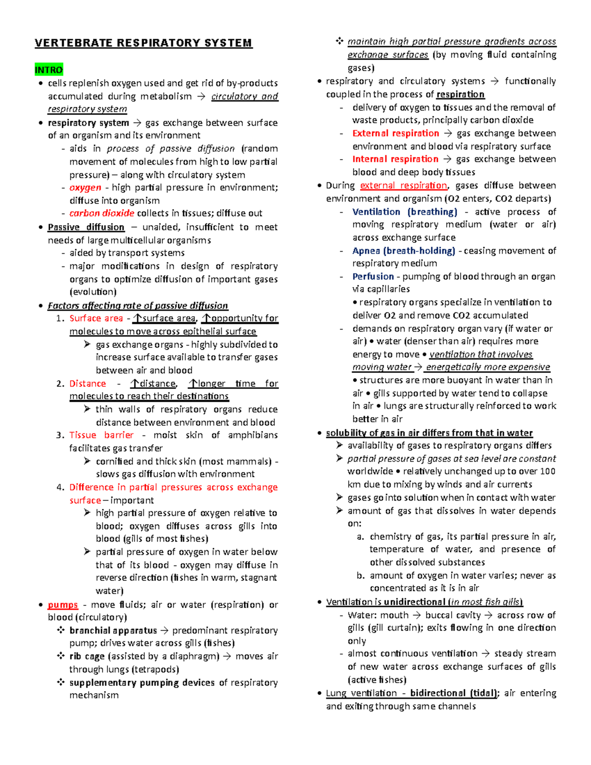 Notes on Vertebrate Respiratory System - VERTEBRATE RESPIRATORY SYSTEM ...