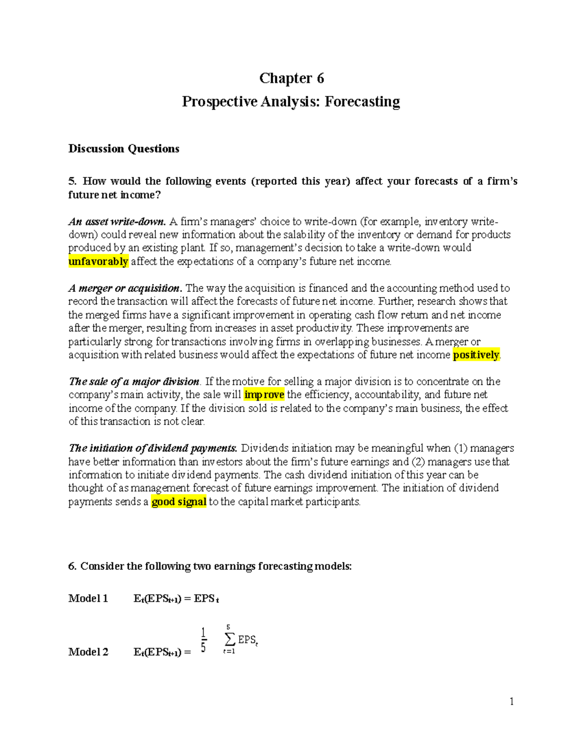 Chapter 6 - tutorial questions with correct answers - Chapter 6 Prospective Analysis ...