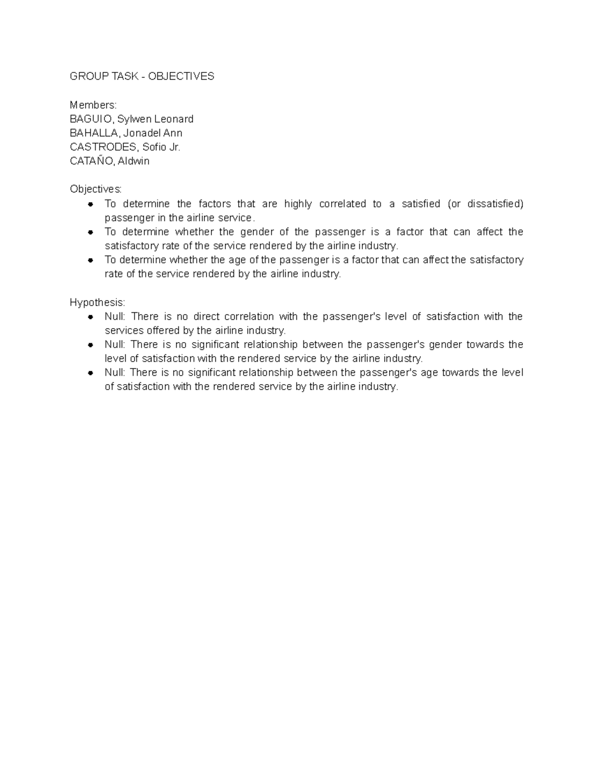 Objectives - Group Task - GROUP TASK - OBJECTIVES Members: BAGUIO ...