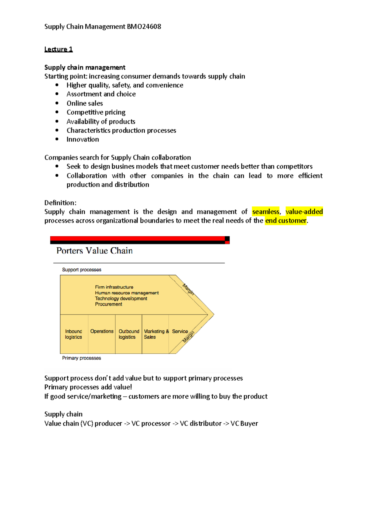 SCM notes - Lecture 1 Supply chain management Starting point ...