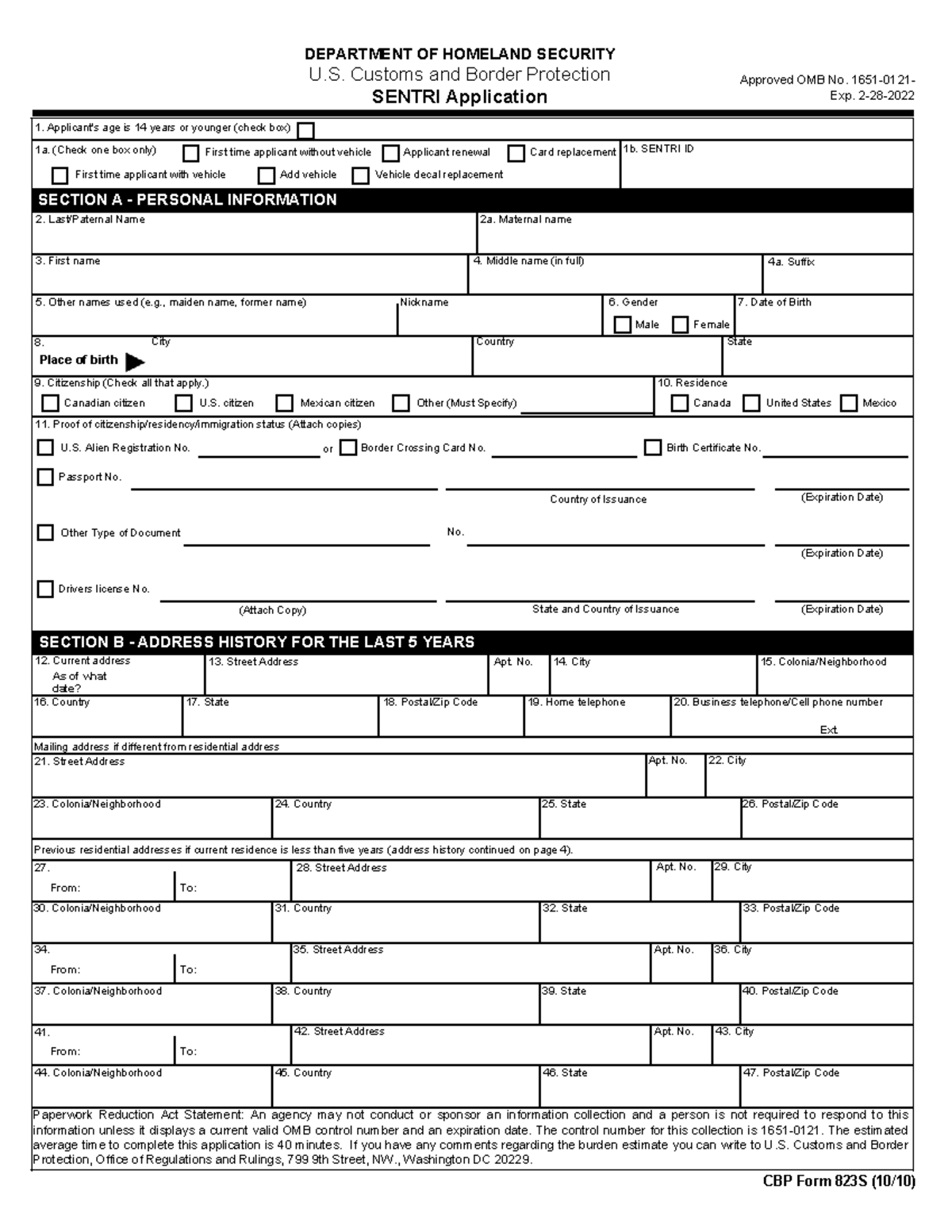 CBP Form 823S 0 - ARCHIVO PARA PRACTICAS - DEPARTMENT OF HOMELAND ...