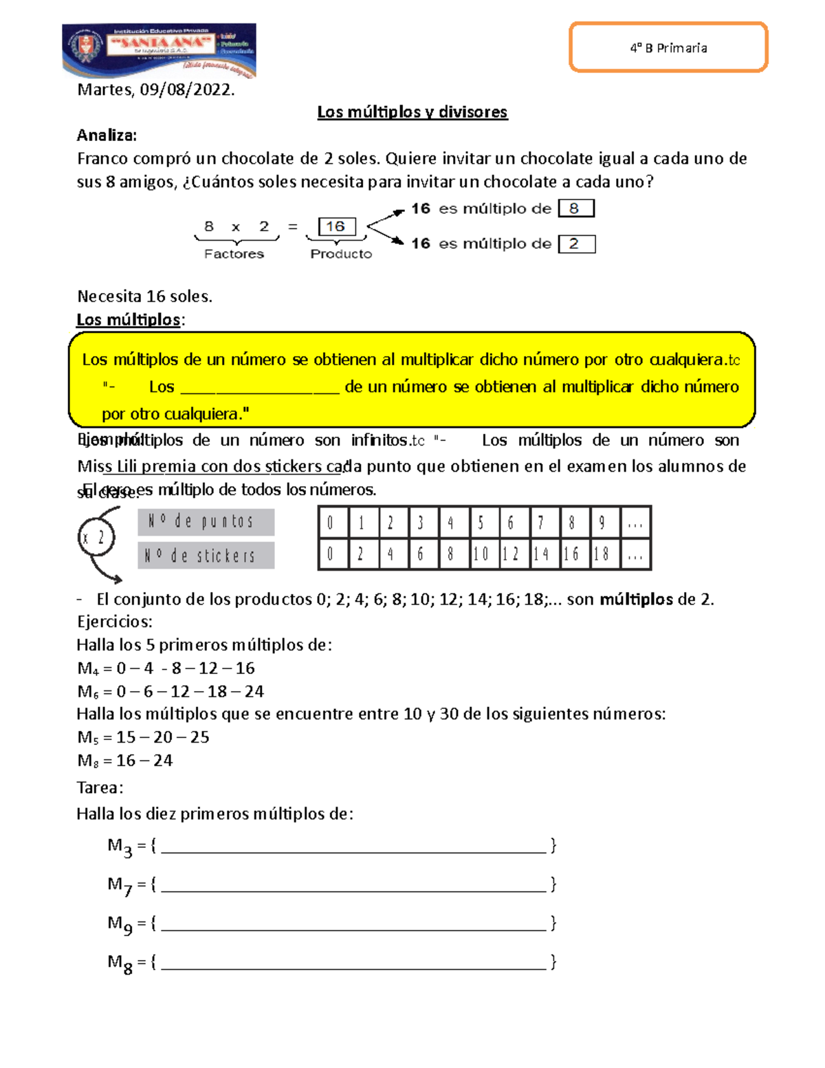 Matematica - LOS Multiplos Y Divisores - Martes, 09/08/2022. Los ...