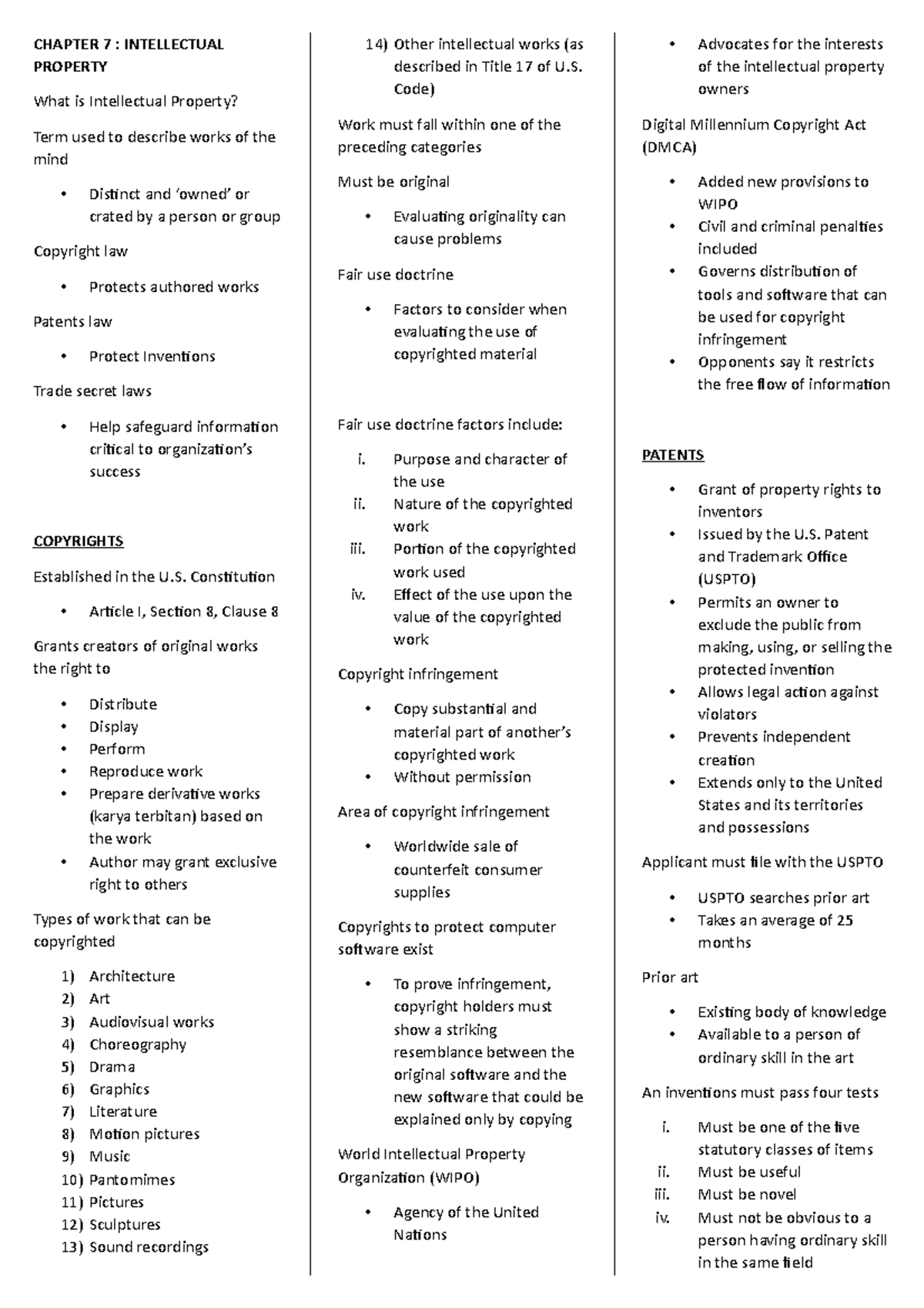 Chapter 7 simple notes by me - CHAPTER 7 : INTELLECTUAL PROPERTY What ...
