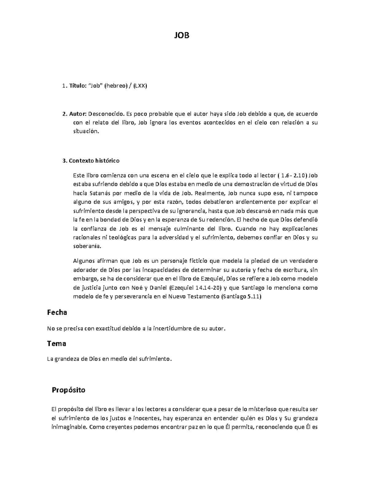 JOB - Resúmen y análisis sobre el libro bíblico de job. - JOB TÌtulo ...