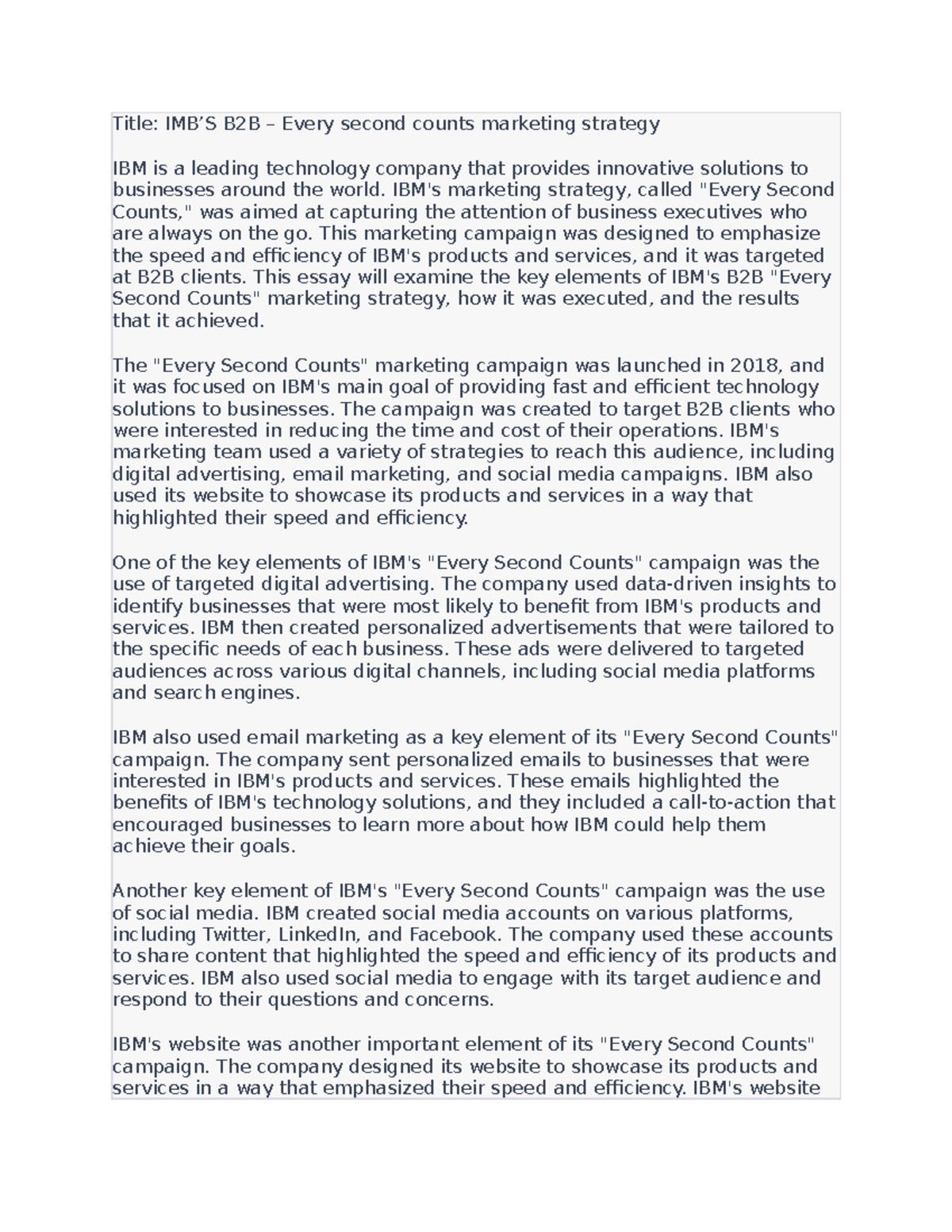 IMB’S B2B – Every second counts marketing strategy - IBM's marketing ...