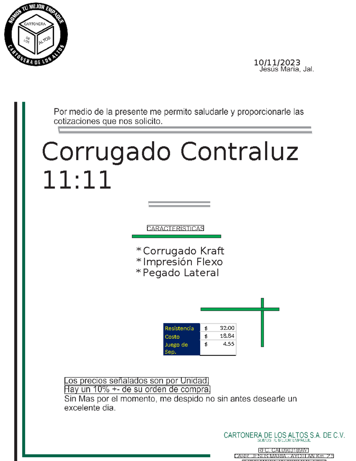 Cotizacion Dark Hedges - 10/11/ Corrugado Contraluz 11: * Corrugado ...