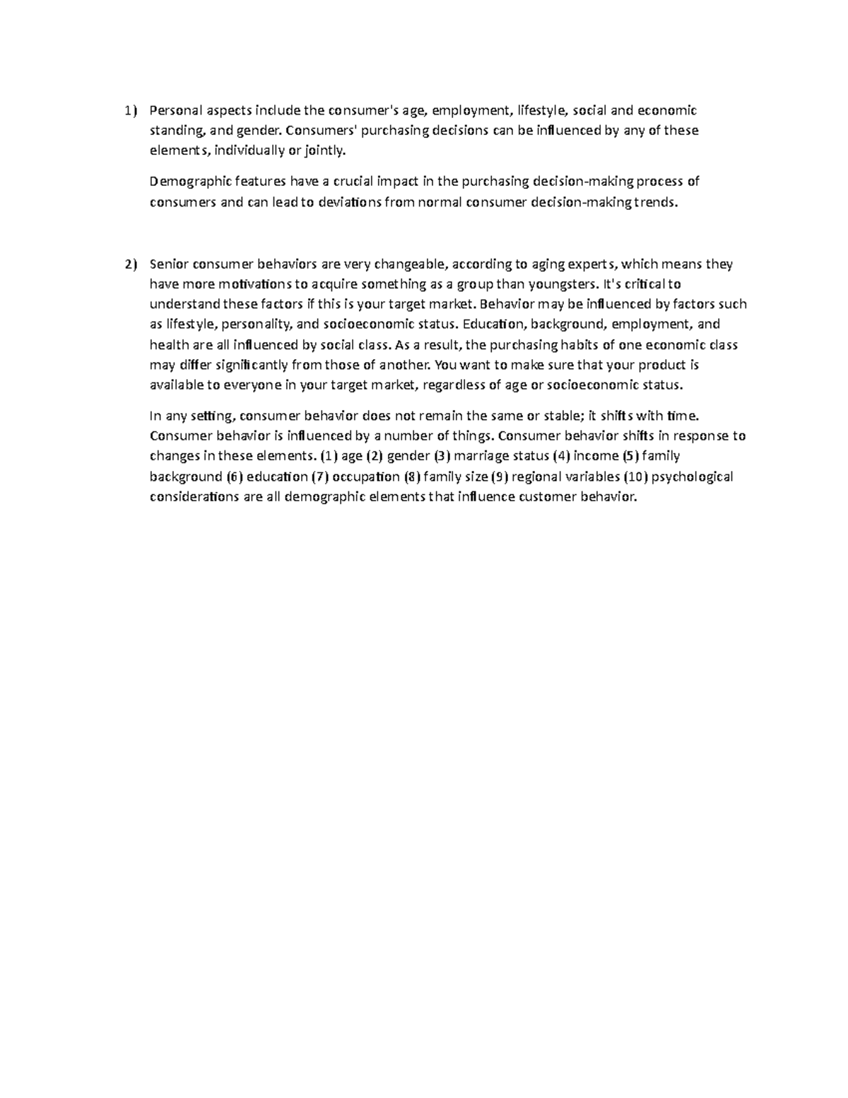 Discussion Assignment 2 Marketing - Personal aspects include the ...