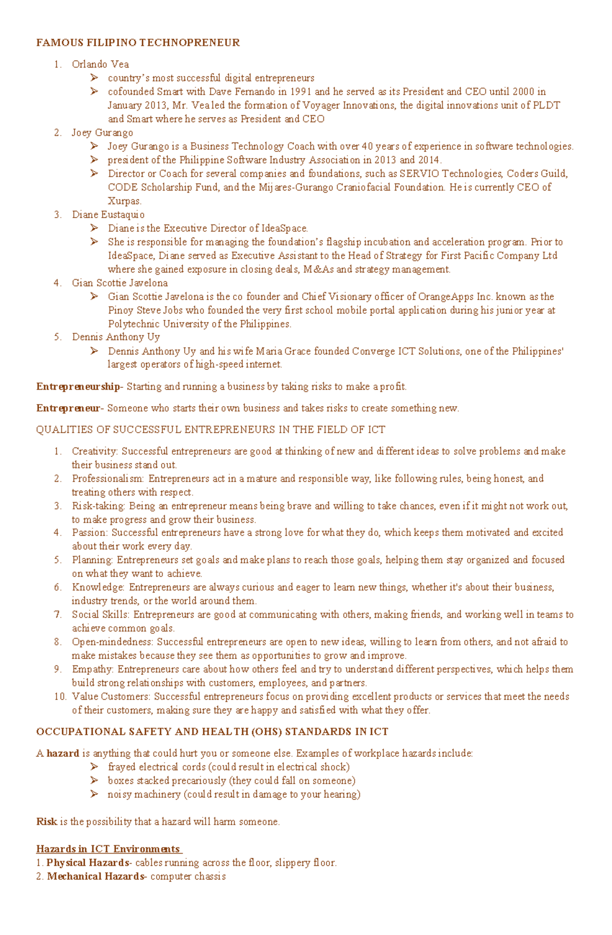 Week 2 notes - tle7 - FAMOUS FILIPINO TECHNOPRENEUR Orlando Vea country ...
