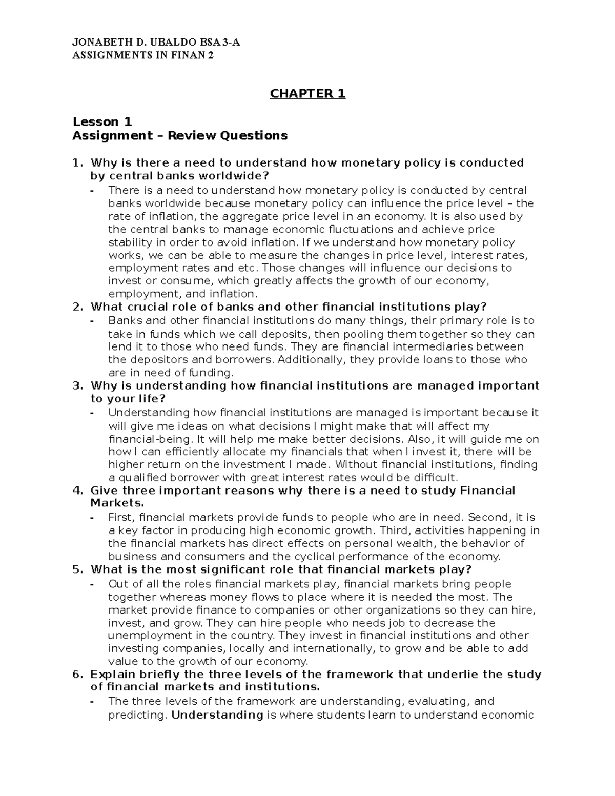 Finan 2 Assignments Ubaldo BSA3A - ASSIGNMENTS IN FINAN 2 CHAPTER 1 ...