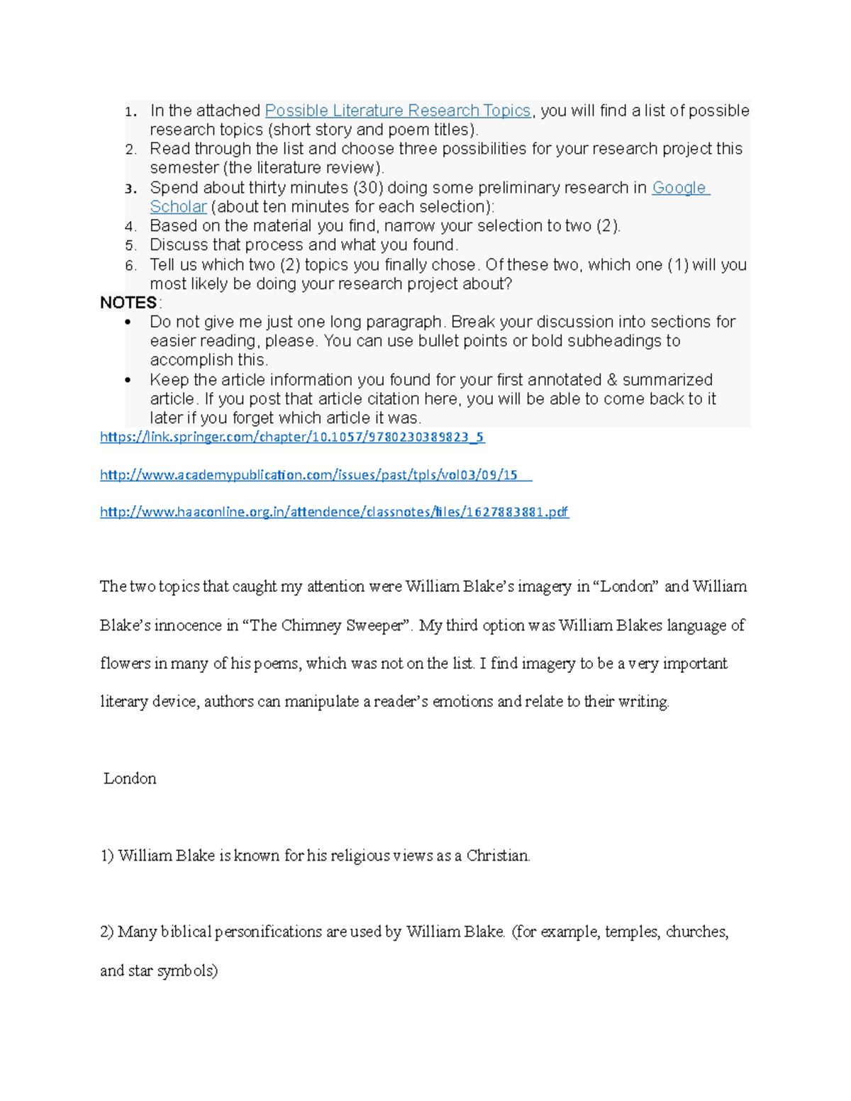English discussion board #1 - In the attached Possible Literature ...
