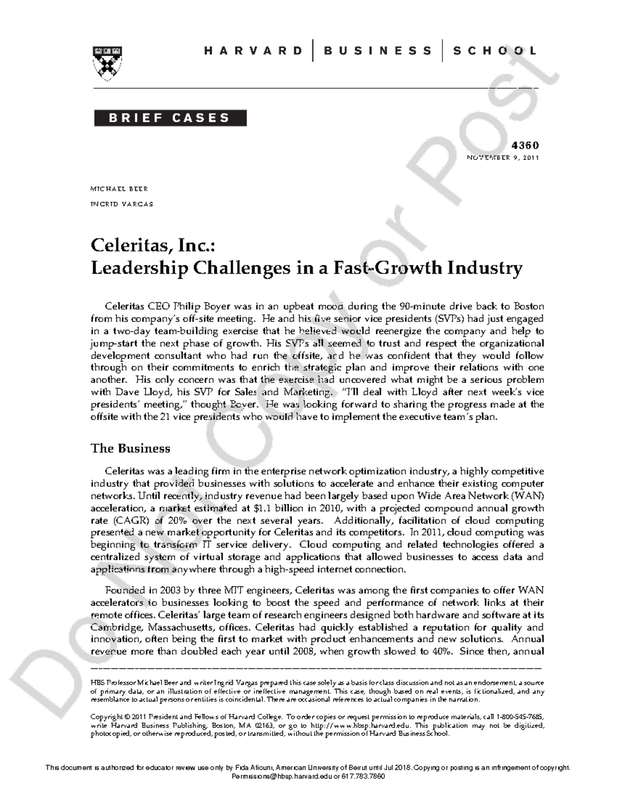 Celeritas Inc - HBS Professor Michael Beer and writer Ingrid Vargas ...