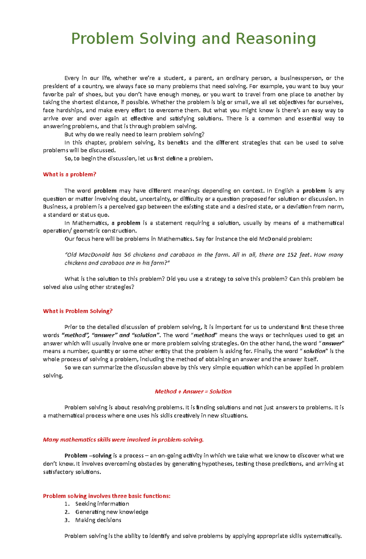 Problem Solving and Reasoning - Probability and Statistics - Studocu