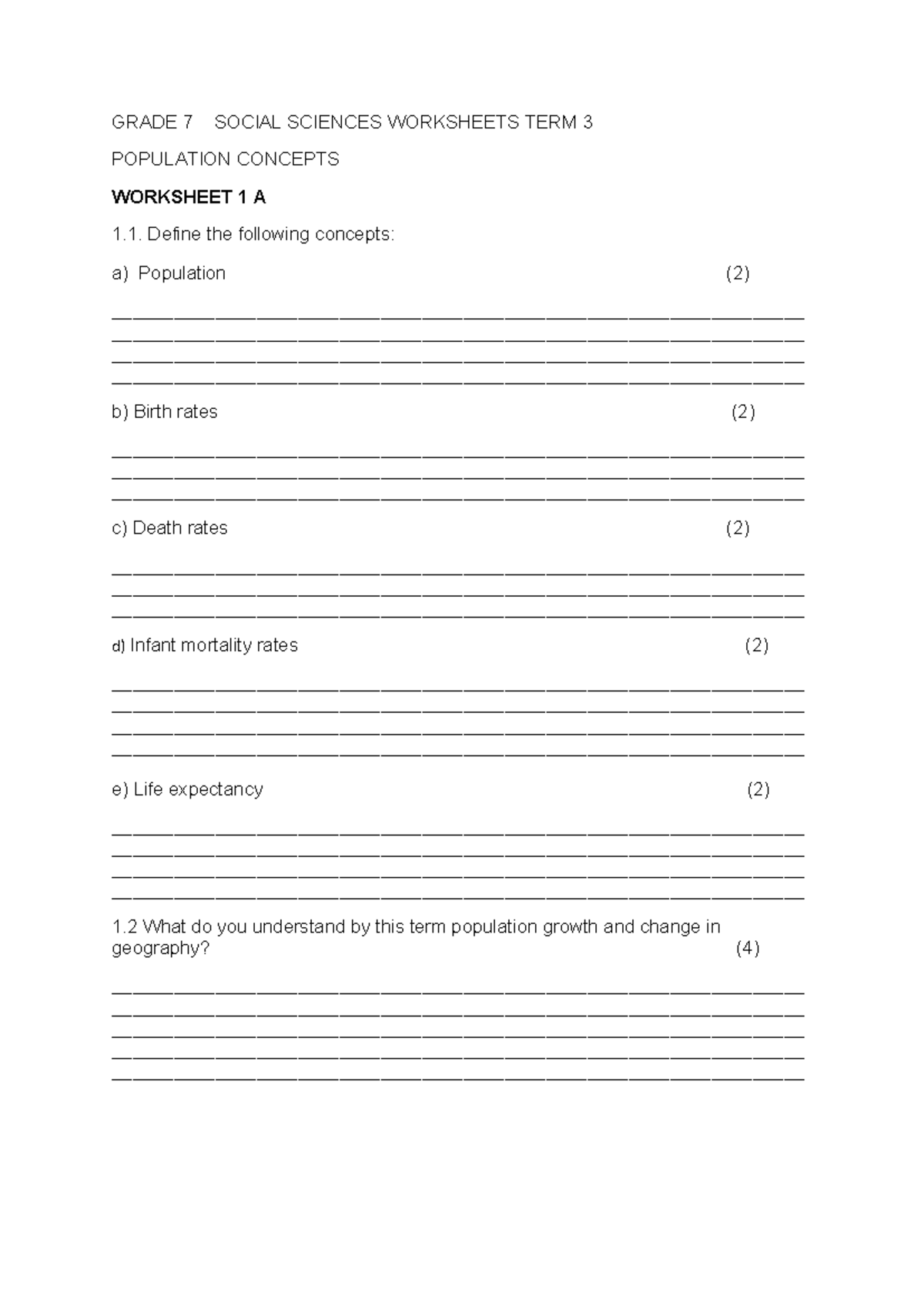 2024 T3 GRD 7 GEO Worksheets - GRADE 7 SOCIAL SCIENCES WORKSHEETS TERM ...