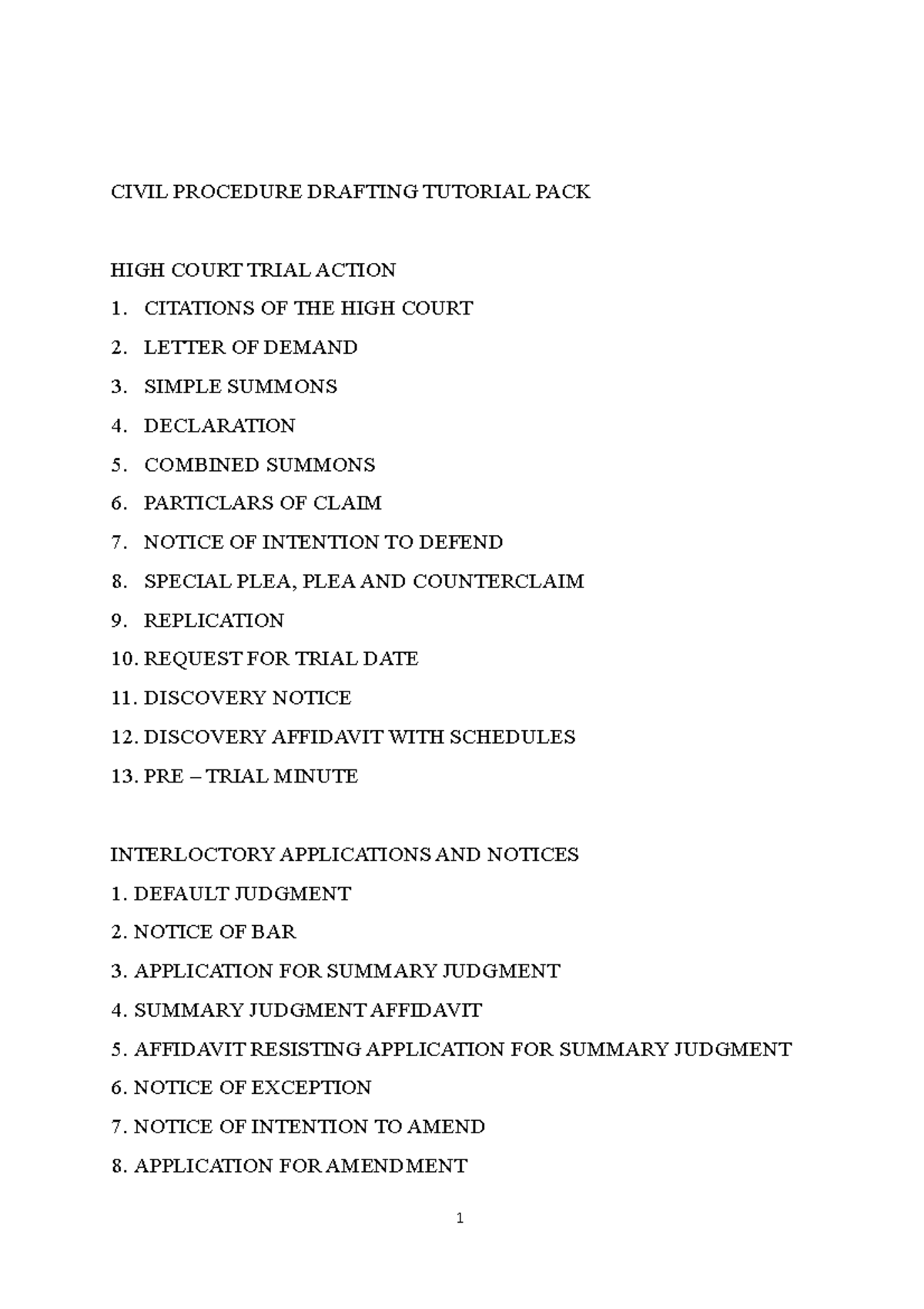 Civil Procedure Drafting PACK final - CIVIL PROCEDURE DRAFTING TUTORIAL ...