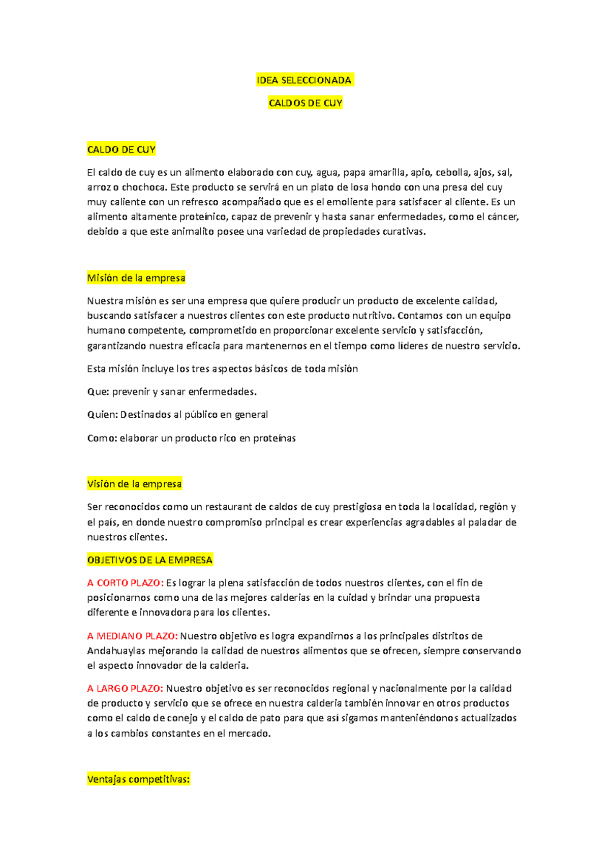 IDEA Seleccionada Mision Y Vision - IDEA SELECCIONADA CALDOS DE CUY ...