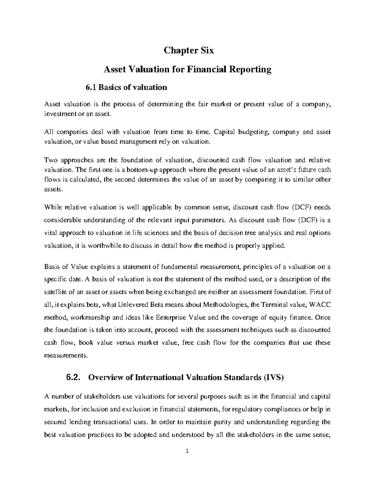 AFA-Chapter Six - Advanced accounting 1 - Chapter Six Asset Valuation ...