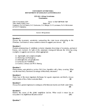2021 Study Guide ZEN 261 (16 August) African Vertebrates - Study Guide ...
