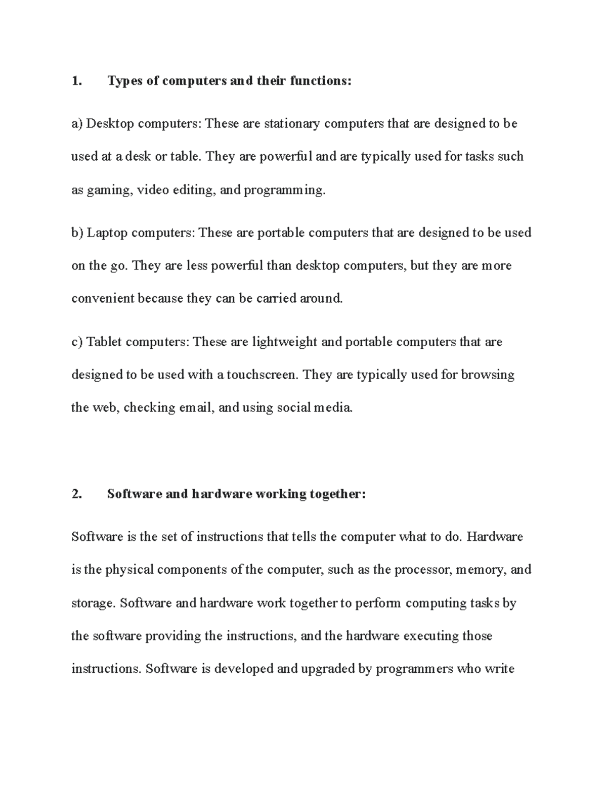Week 4 midterm Project - Types of computers and their functions: a ...