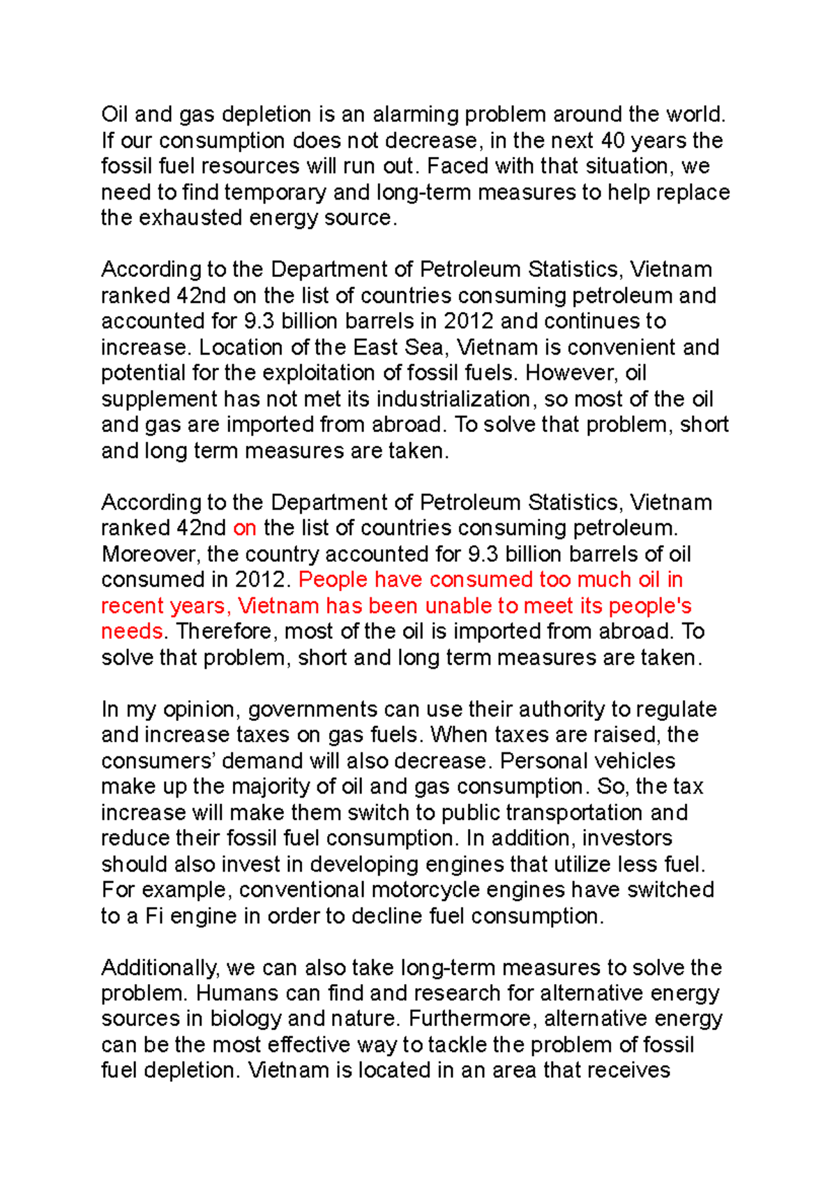Hieu - dvdvdv - Oil and gas depletion is an alarming problem around the ...