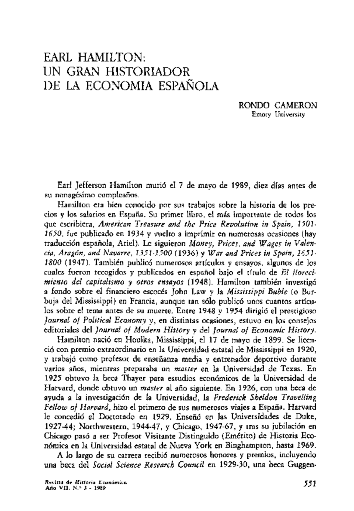 Cameron R Earl Hamilton gran historiador - EARL HAMILTON: UN GRAN ...