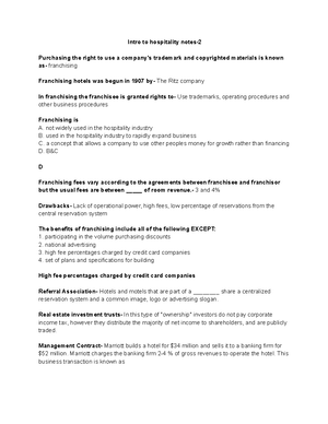 Intro to hospitality terms 3 - Intro to hospitality notes part 3 ...