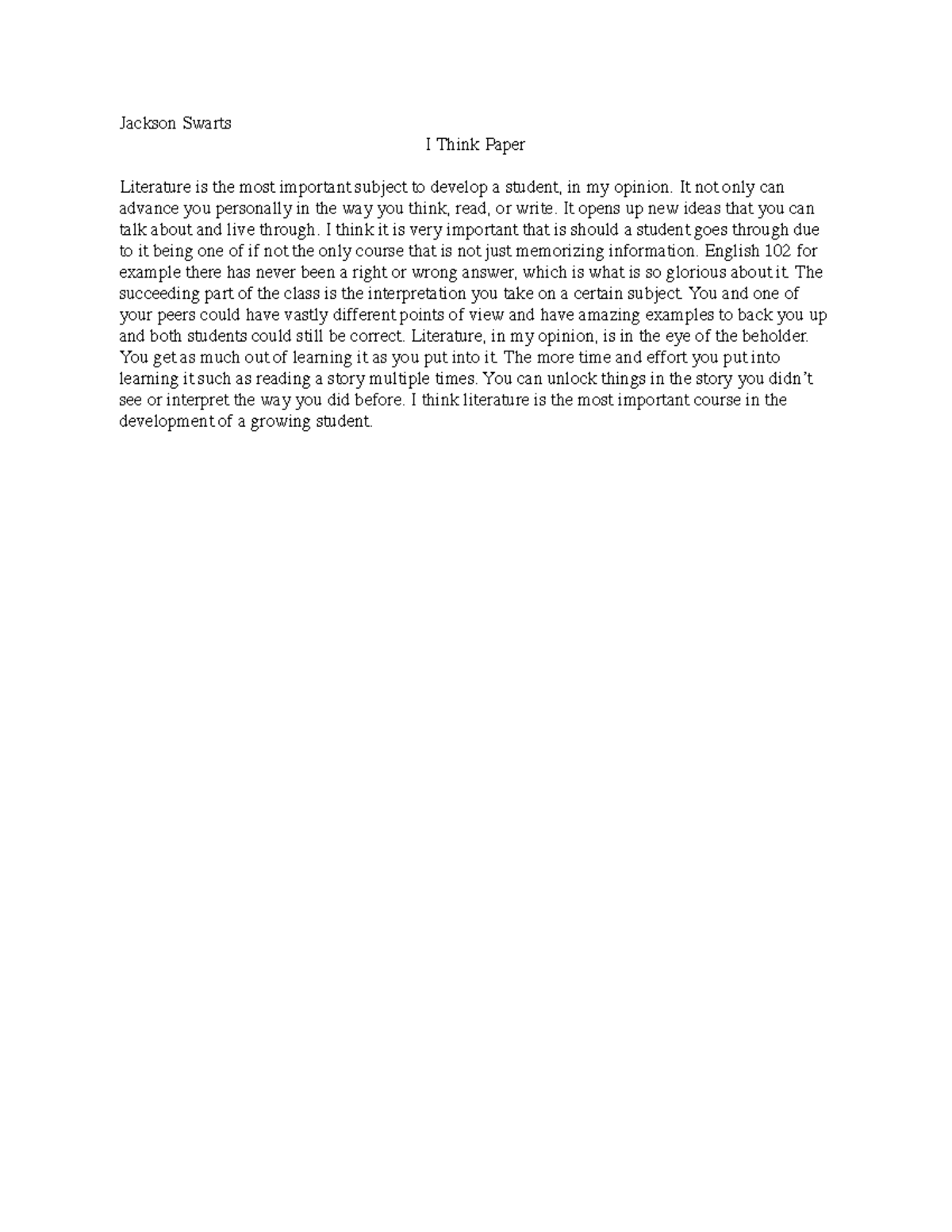 I think paper - frfrfrfrfr - Jackson Swarts I Think Paper Literature is ...