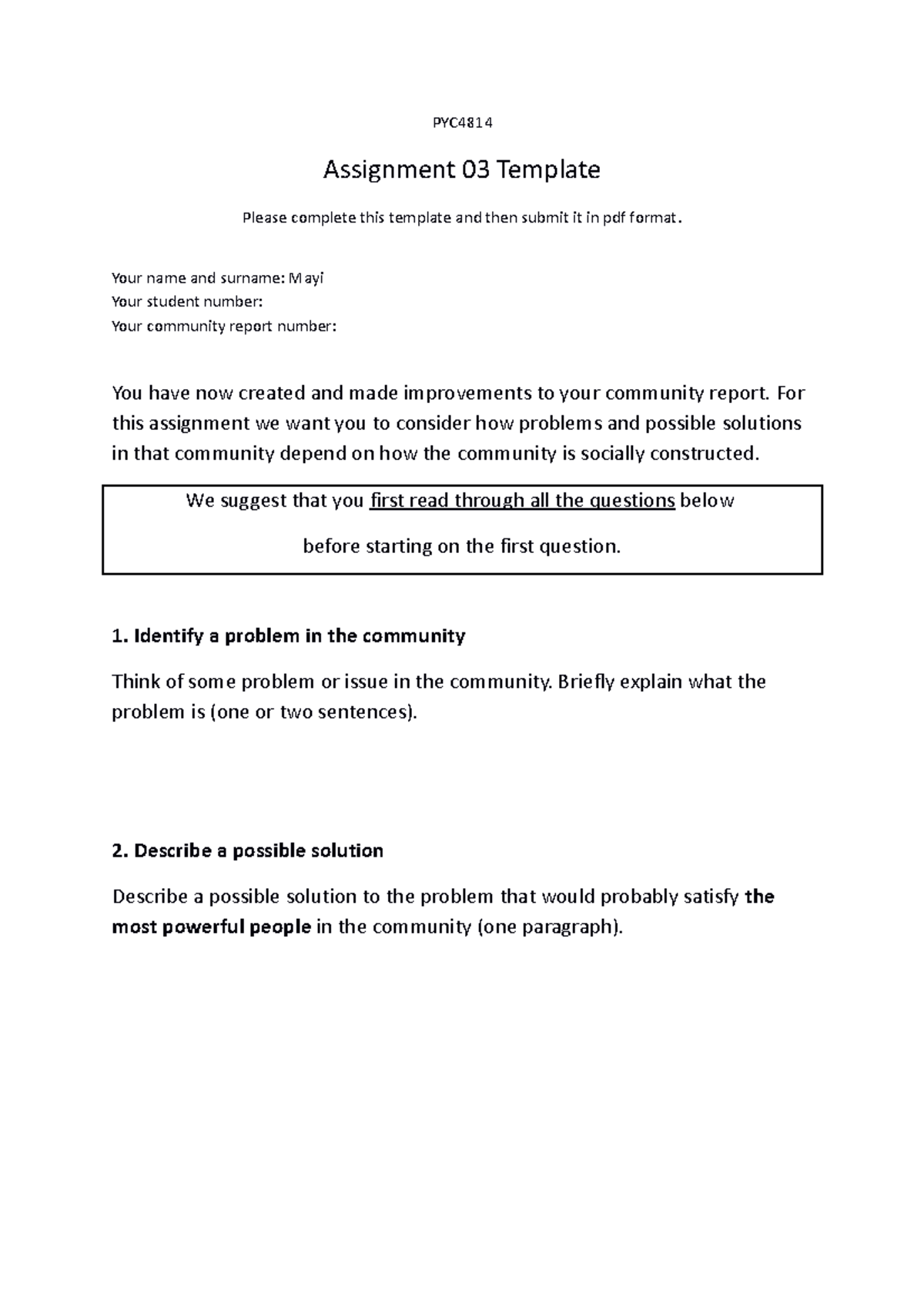Assignment 03 2023 - overview of the environment - PYC Assignment 03 Template Please complete ...