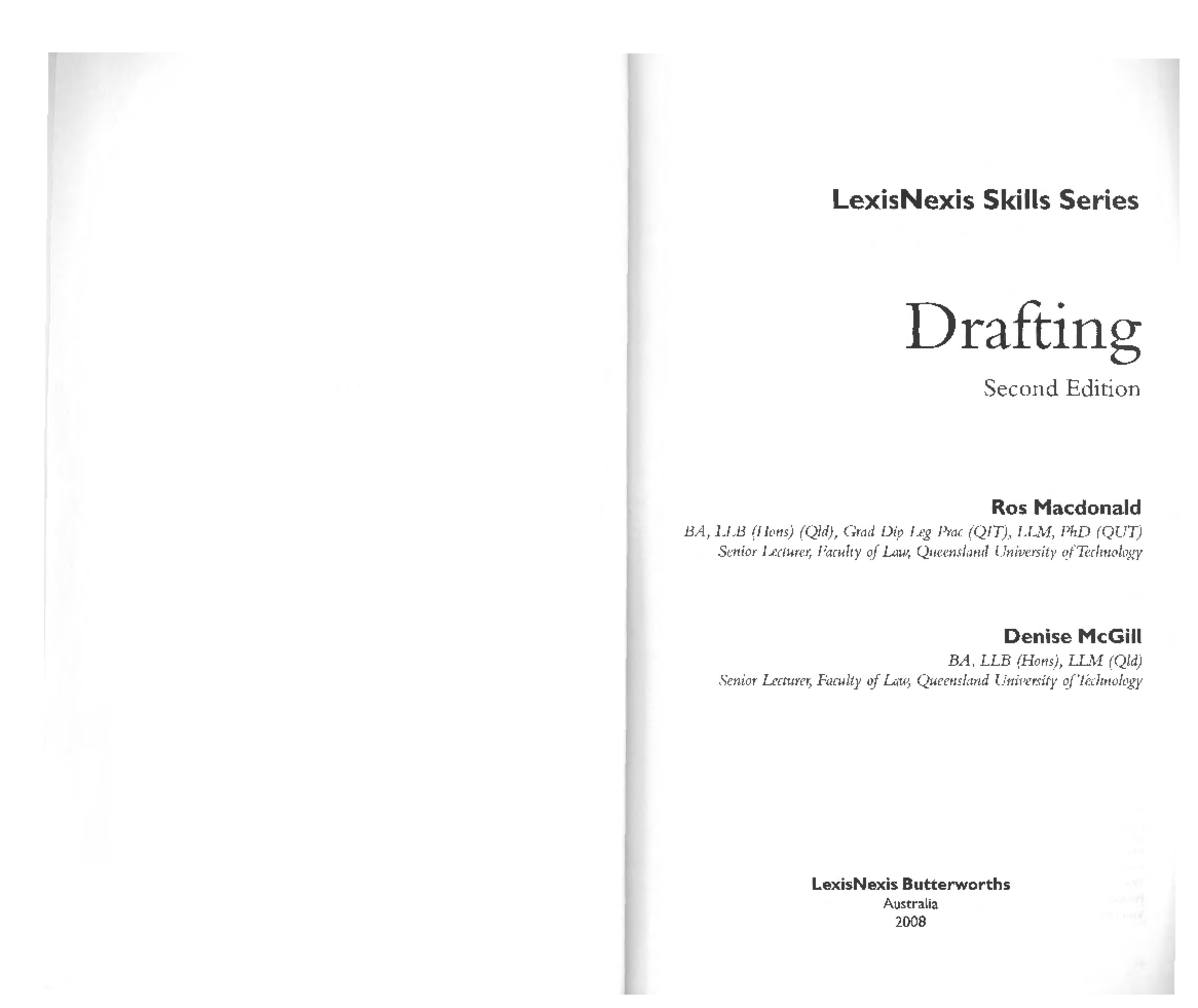 Week 2 3 - LECTURE READING - LexisNexis Skills Series Drafting Second ...
