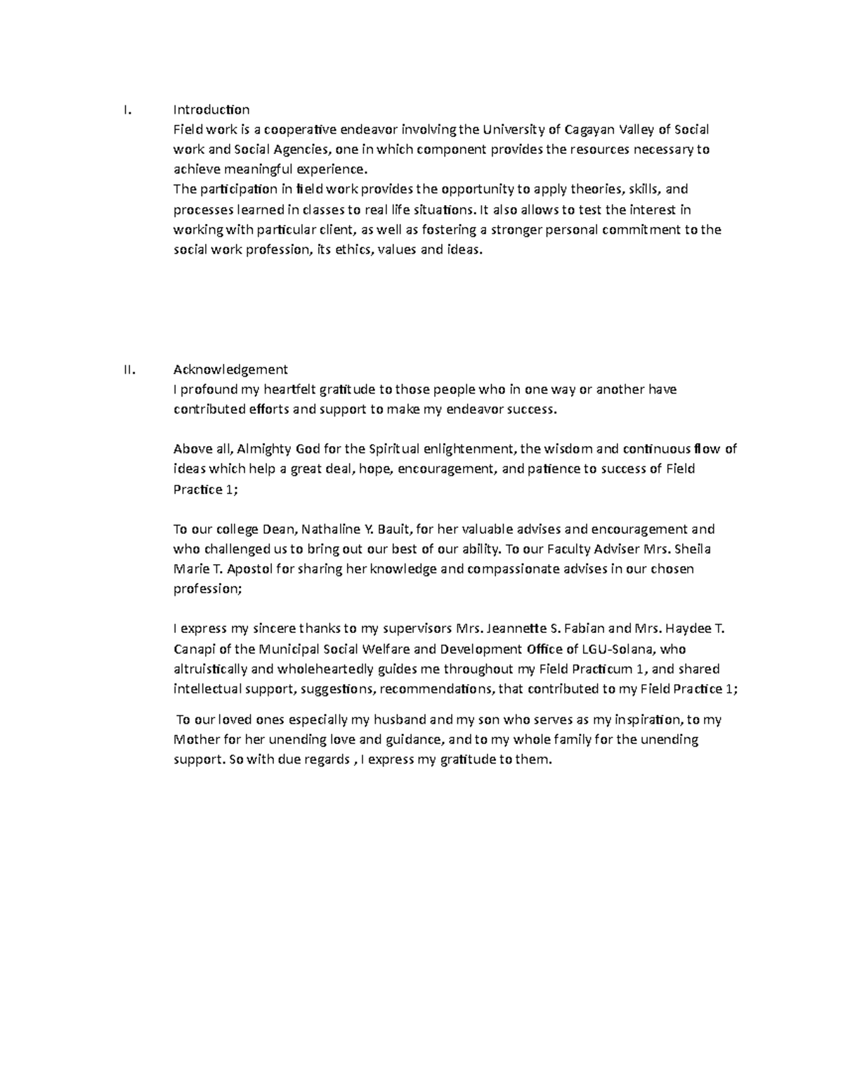 Introduction - xchjs - I. Introduction Field work is a cooperative ...