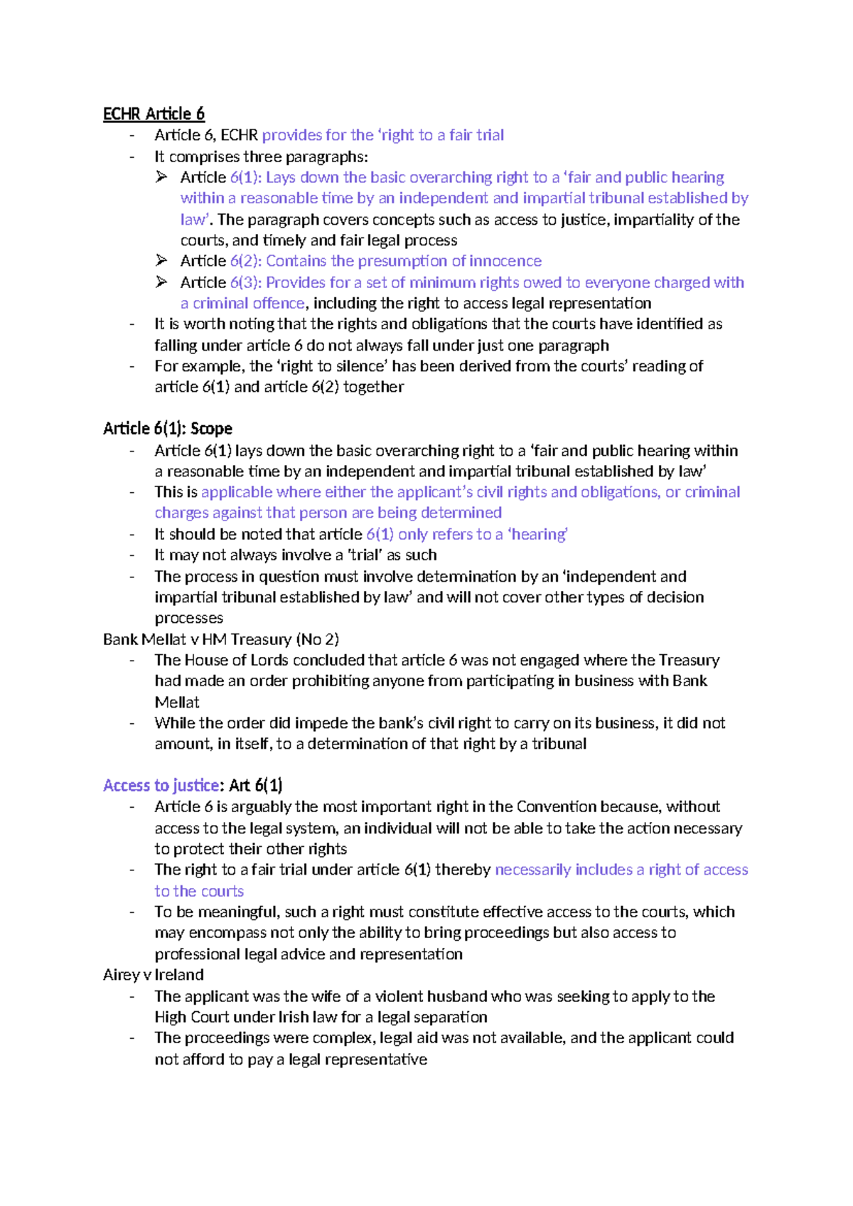 8. ECHR Articles 6 and 7 - notes - ECHR Article 6 - Article 6, ECHR ...