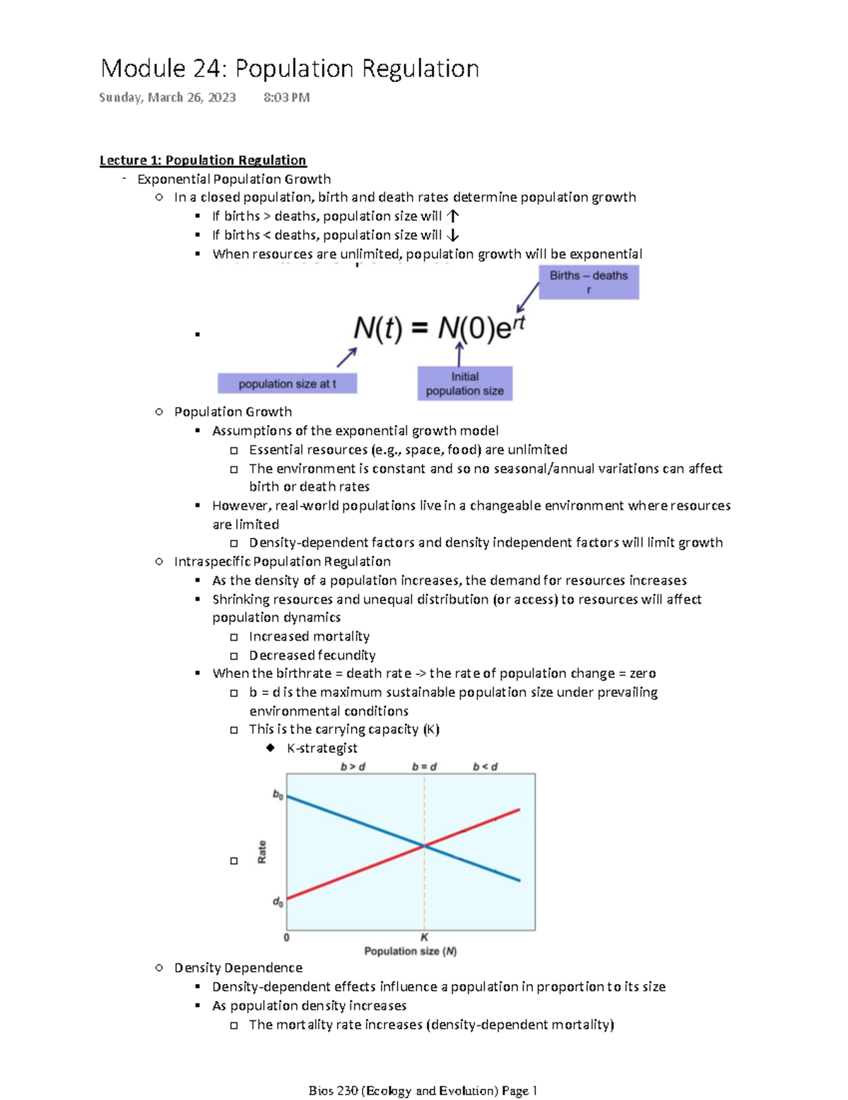 Bios 230 (Ecology and Evolution) Module 24 - Lecture 1: Population ...