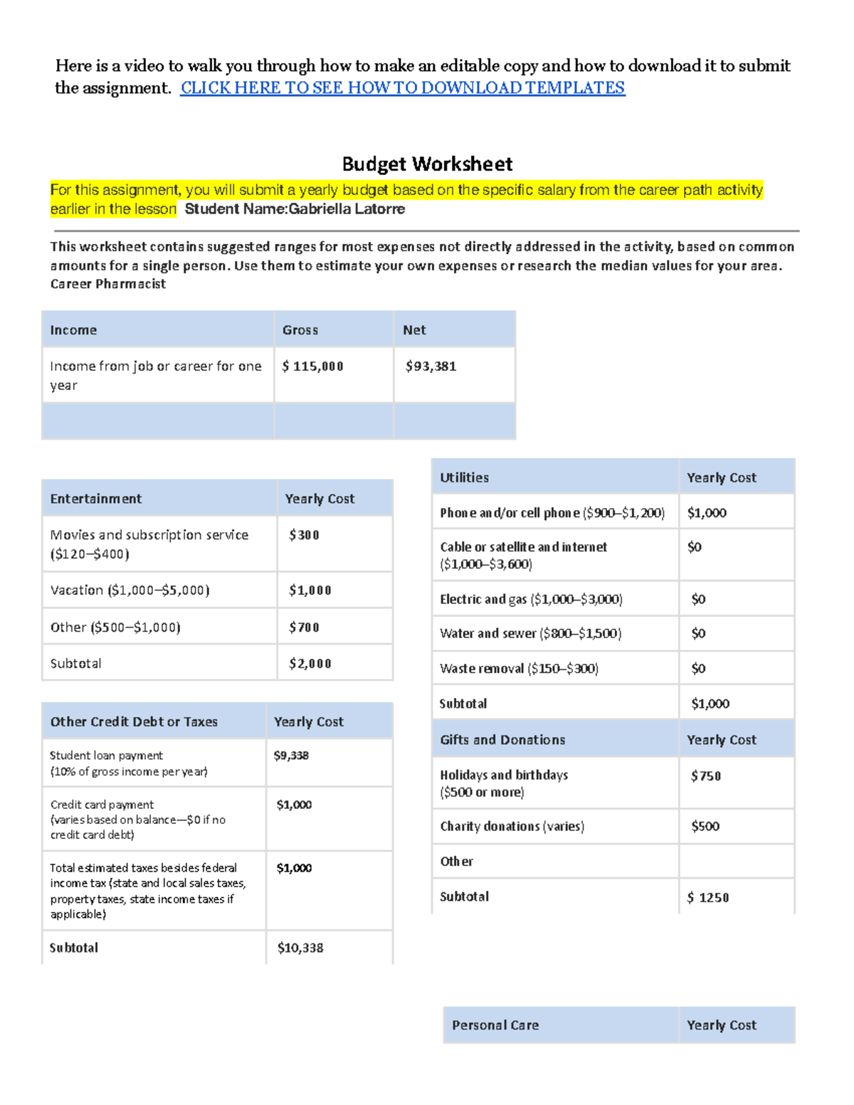 Copy of Budget Template - Here is a video to walk you through how to ...