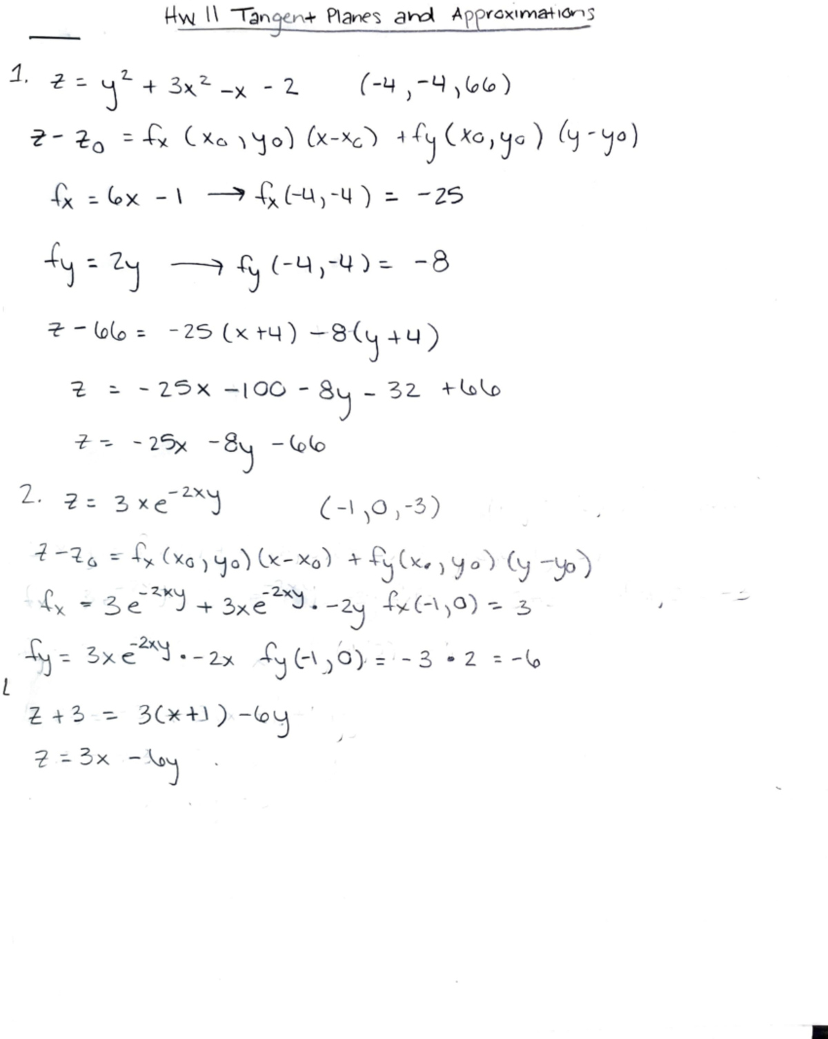 Hw 11 Tangent Planes And Approximations L J C J 3 X X