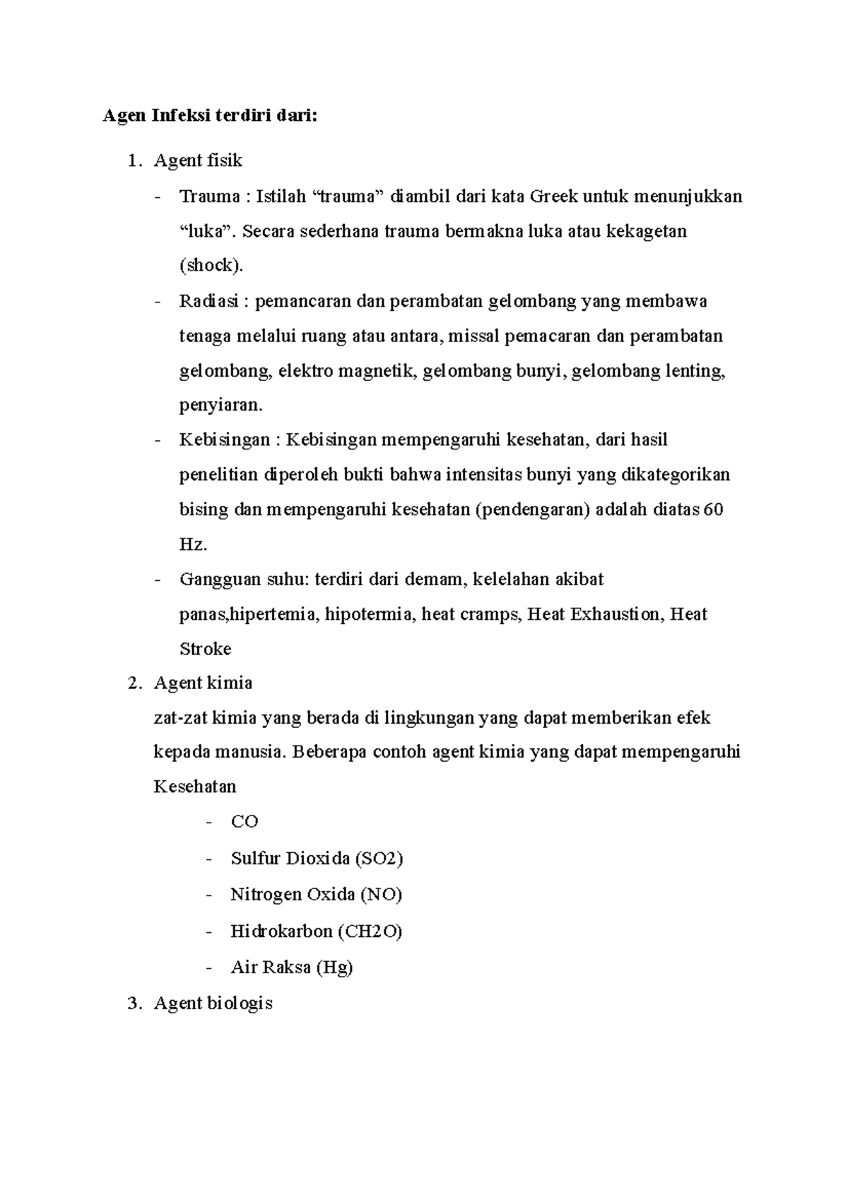 Materi Agen Infeksi - Agen Infeksi terdiri dari: Agent fisik Trauma ...