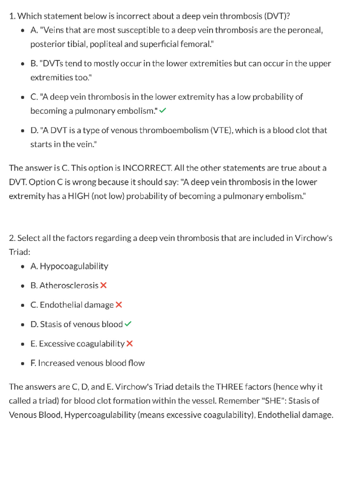 DVT & PE practice questions - Theoretical Foundation of Nursing - Studocu