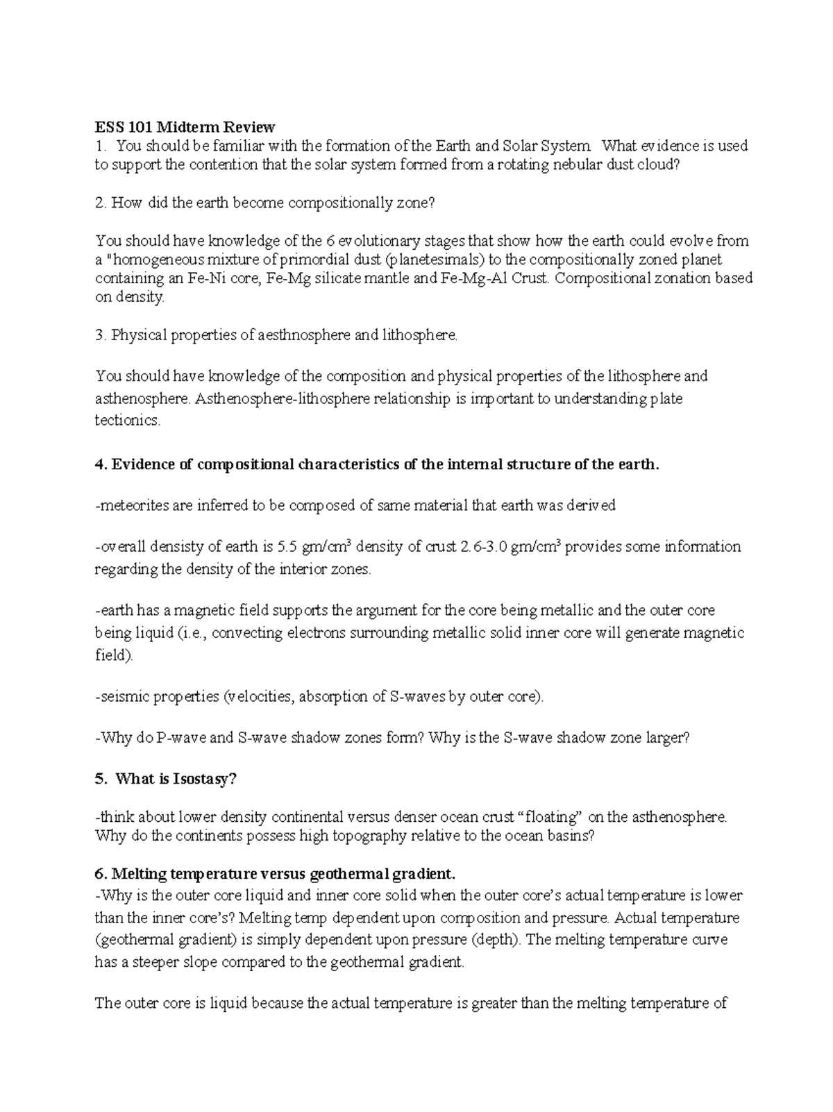 ESS 101 Midterm Review: Earth Formation Compositional Zonation Plate ...