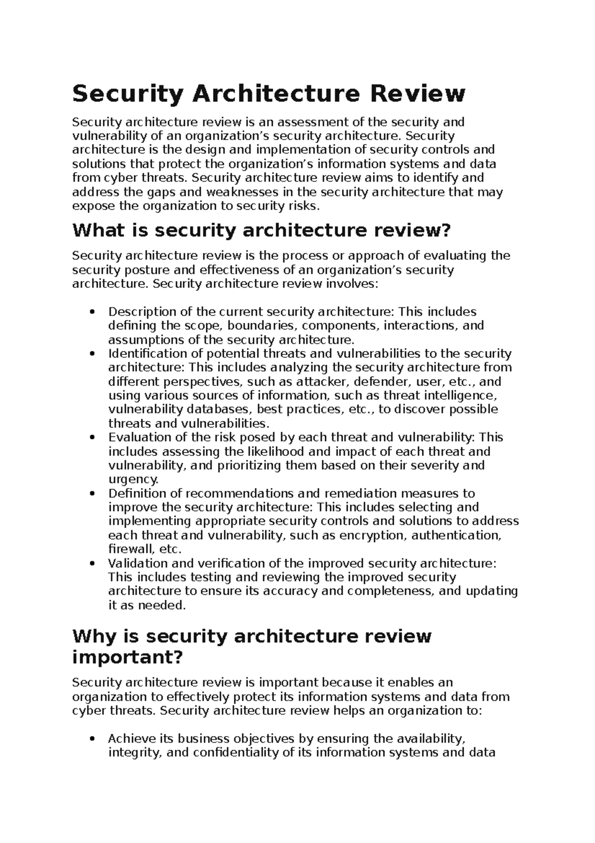 Security Architecture Review Security Architecture Review Security