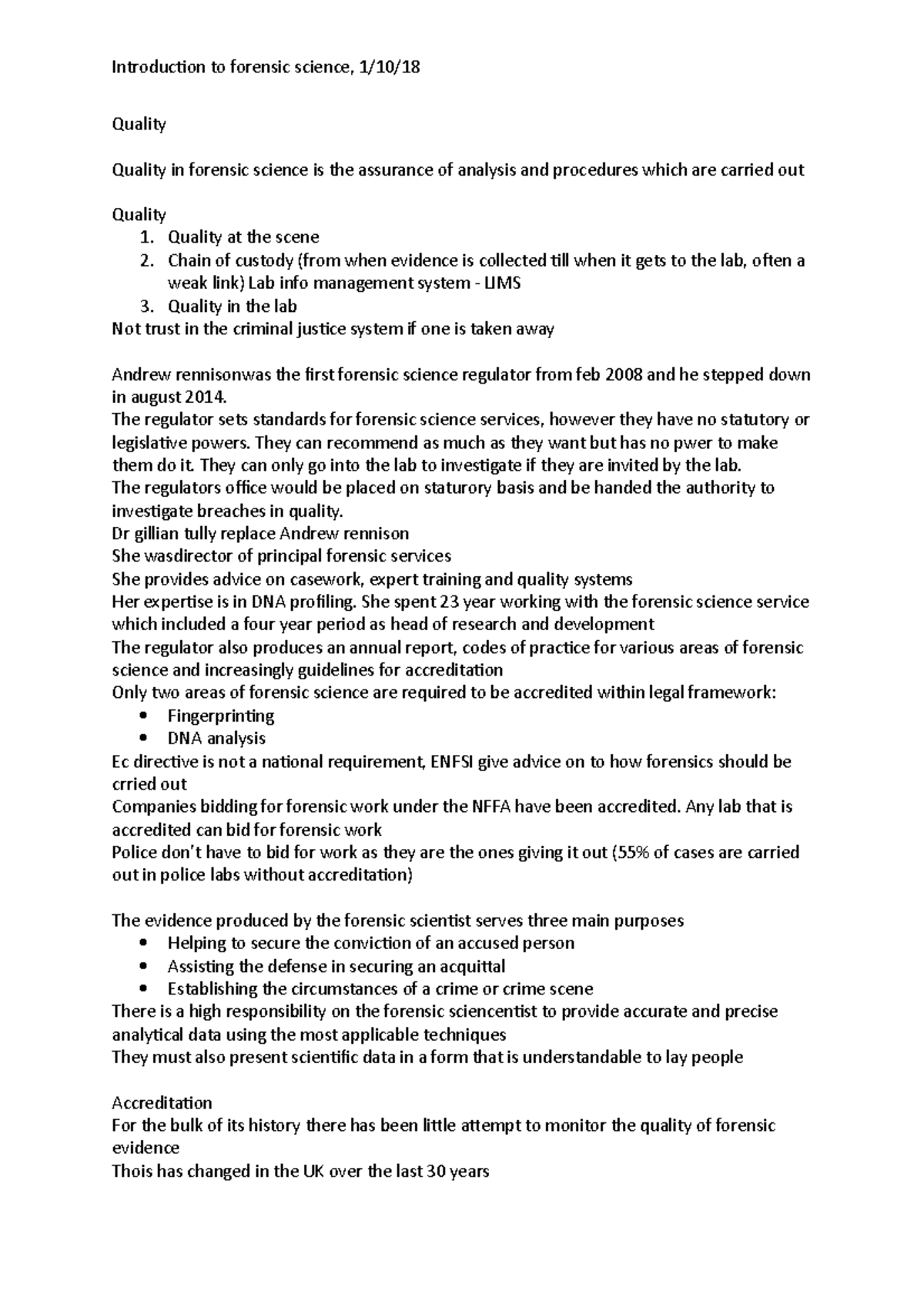 Quality lecture - Quality Quality in forensic science is the assurance ...